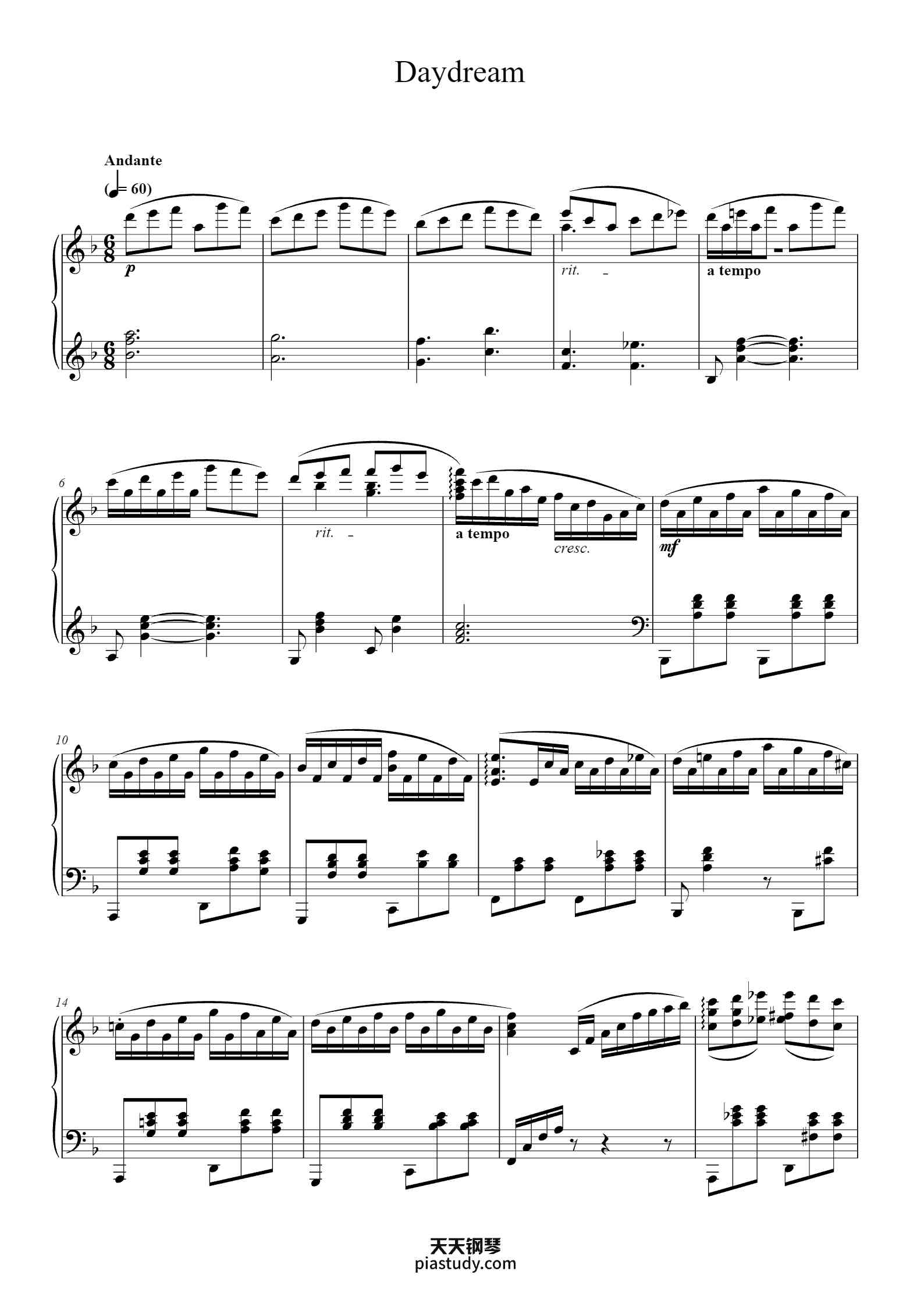 Daydream钢琴谱 - Unknown author - free piano sheet music - PiaNoproblem