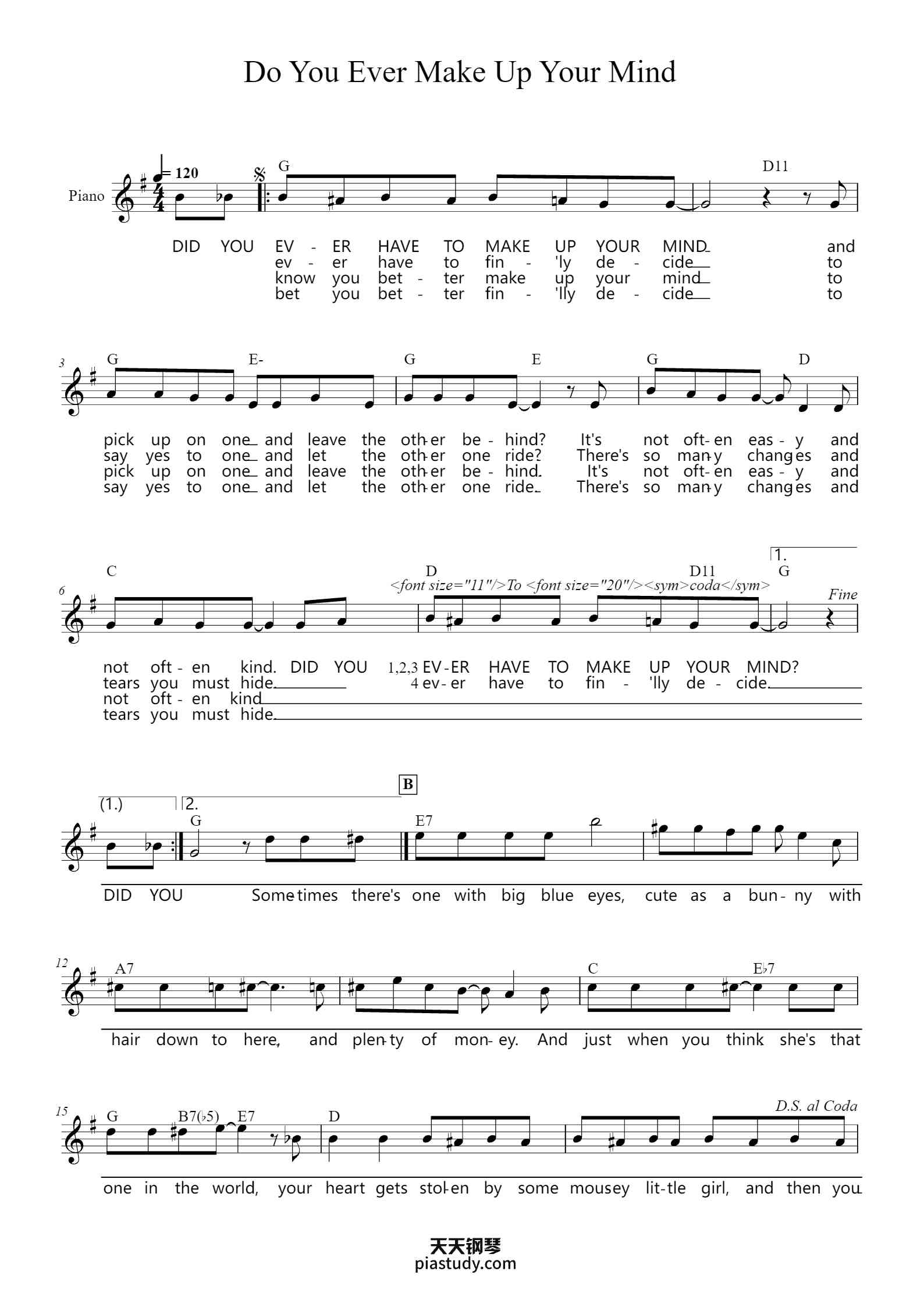 'Do You Ever Make Up Your Mind' - Piano Sheet Music By John Sebastian ...