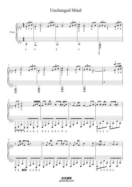 降A调《Unchanged Mind》（未曾改变的心意） 高潮部分—带指法钢琴谱 - Valentin - free piano sheet ...
