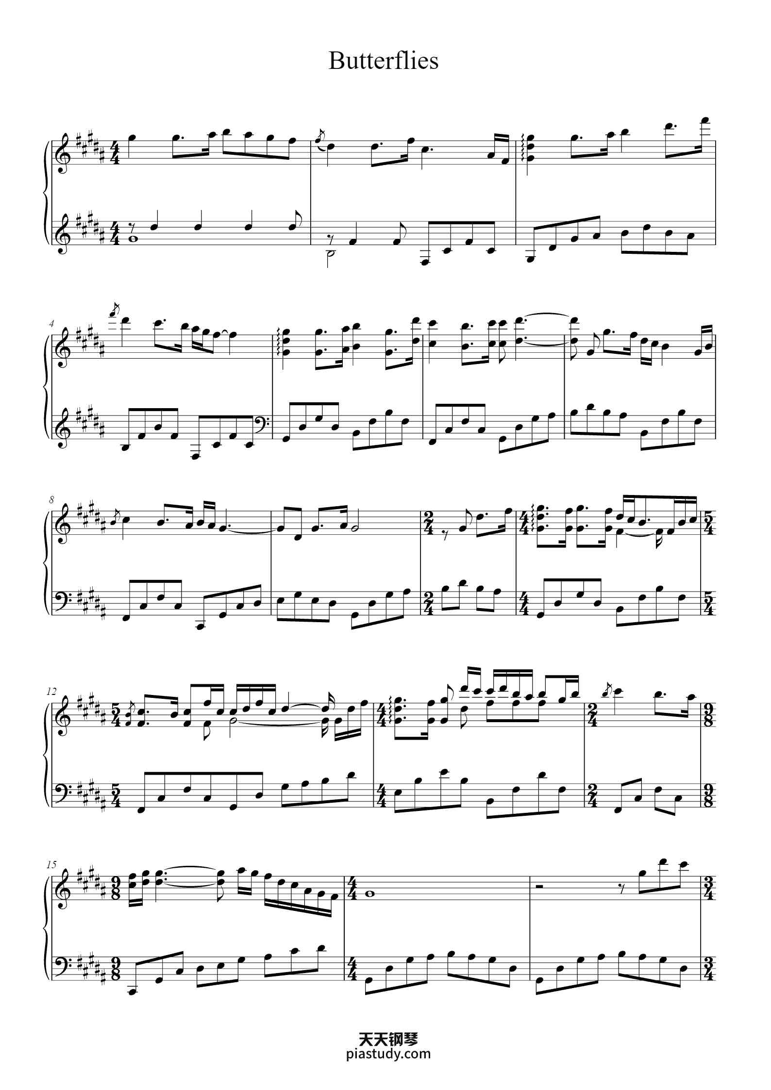 'Butterflies' - Piano Sheet Music By Alyse Wilkins | TOPiano