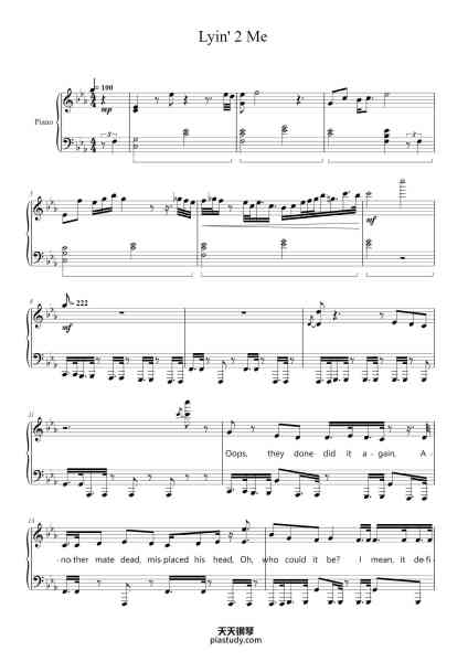 'Lyin' 2 Me' - Piano Sheet Music By Yulenold Milboyce | TOPiano