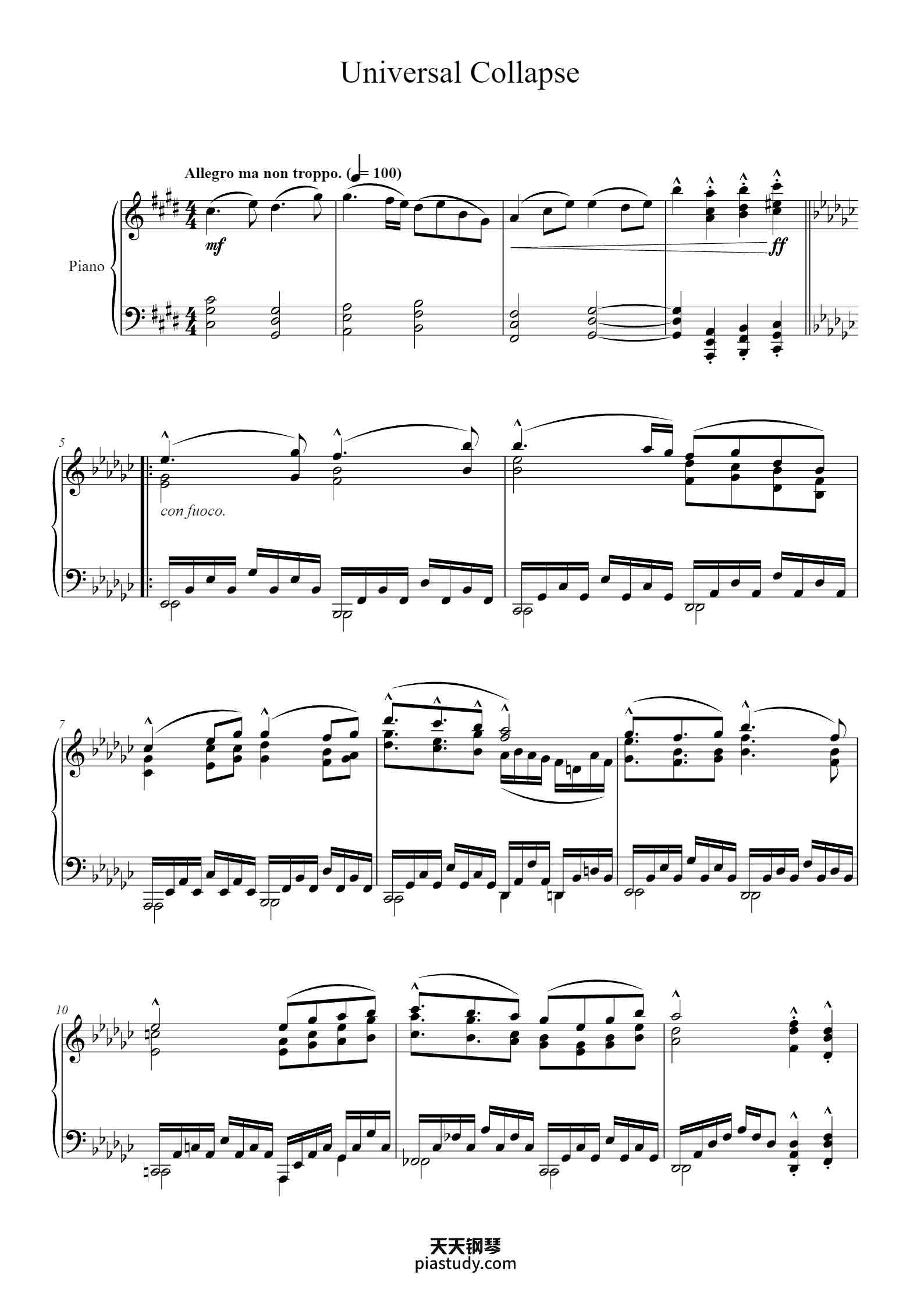 Universal Collapse钢琴谱 - DM DOKURO - free piano sheet music - PiaNoproblem
