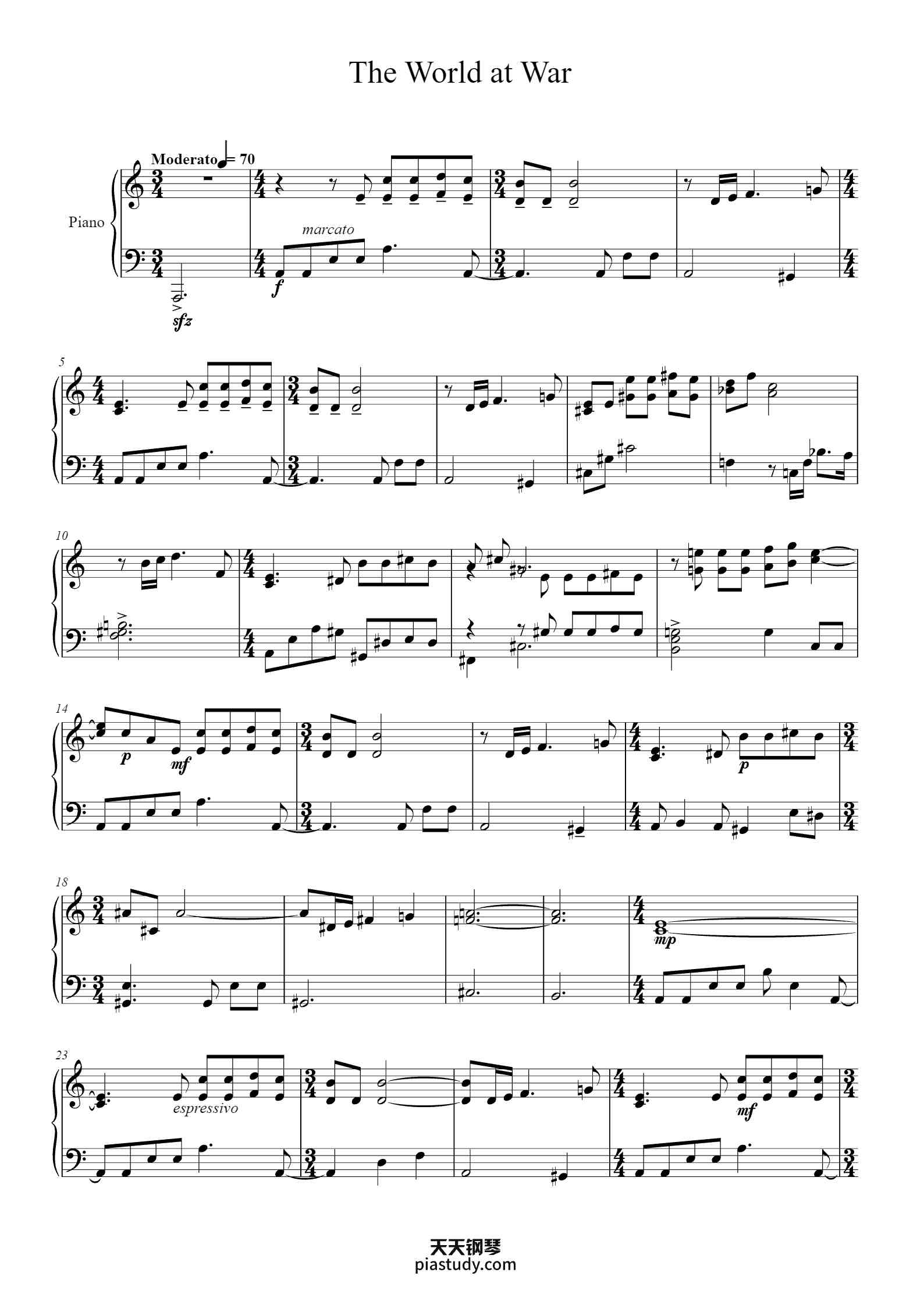 'The World at War' - Piano Sheet Music By Carl Davis | TOPiano
