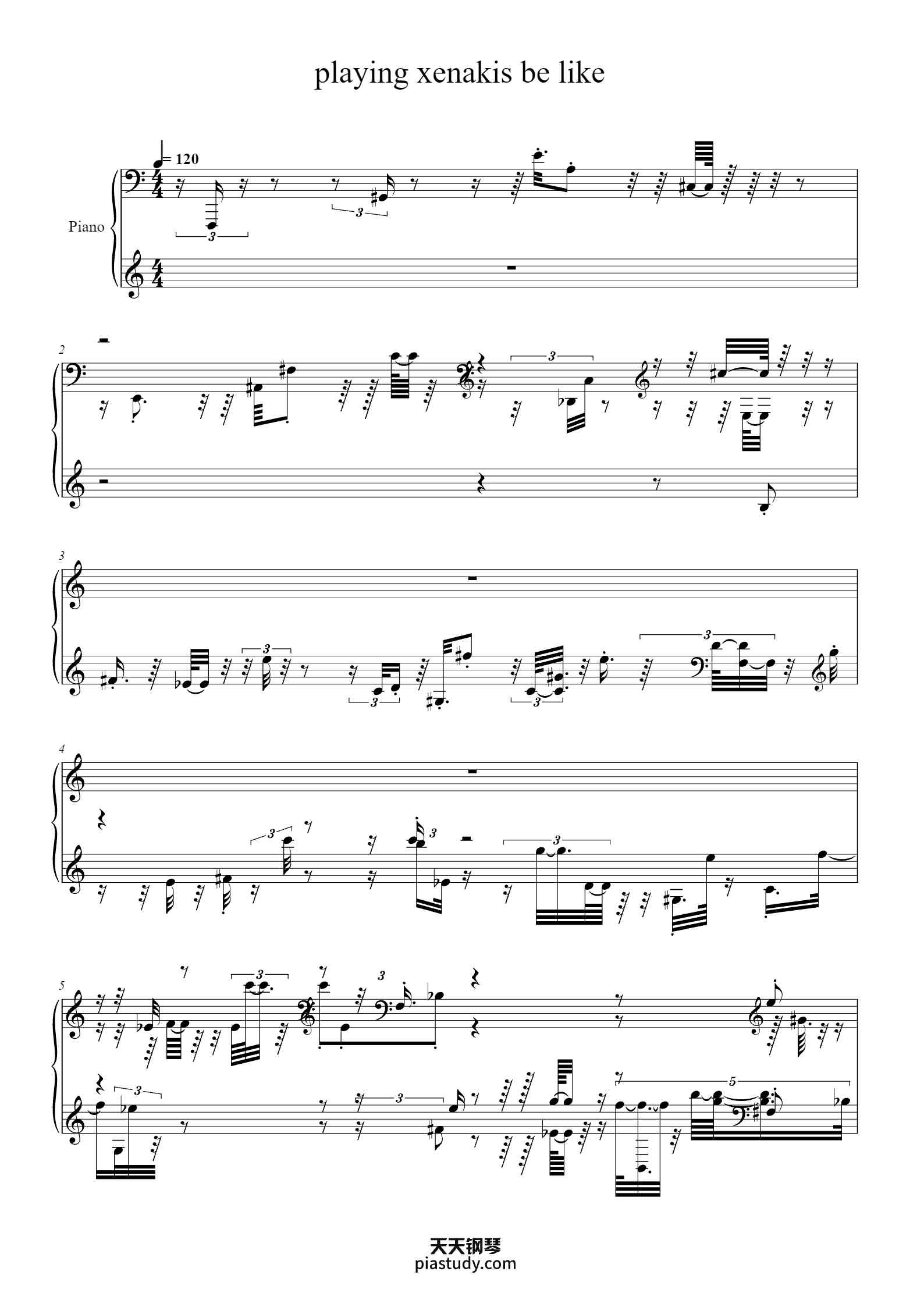 playing xenakis be like钢琴谱 - hinessi - free piano sheet music ...