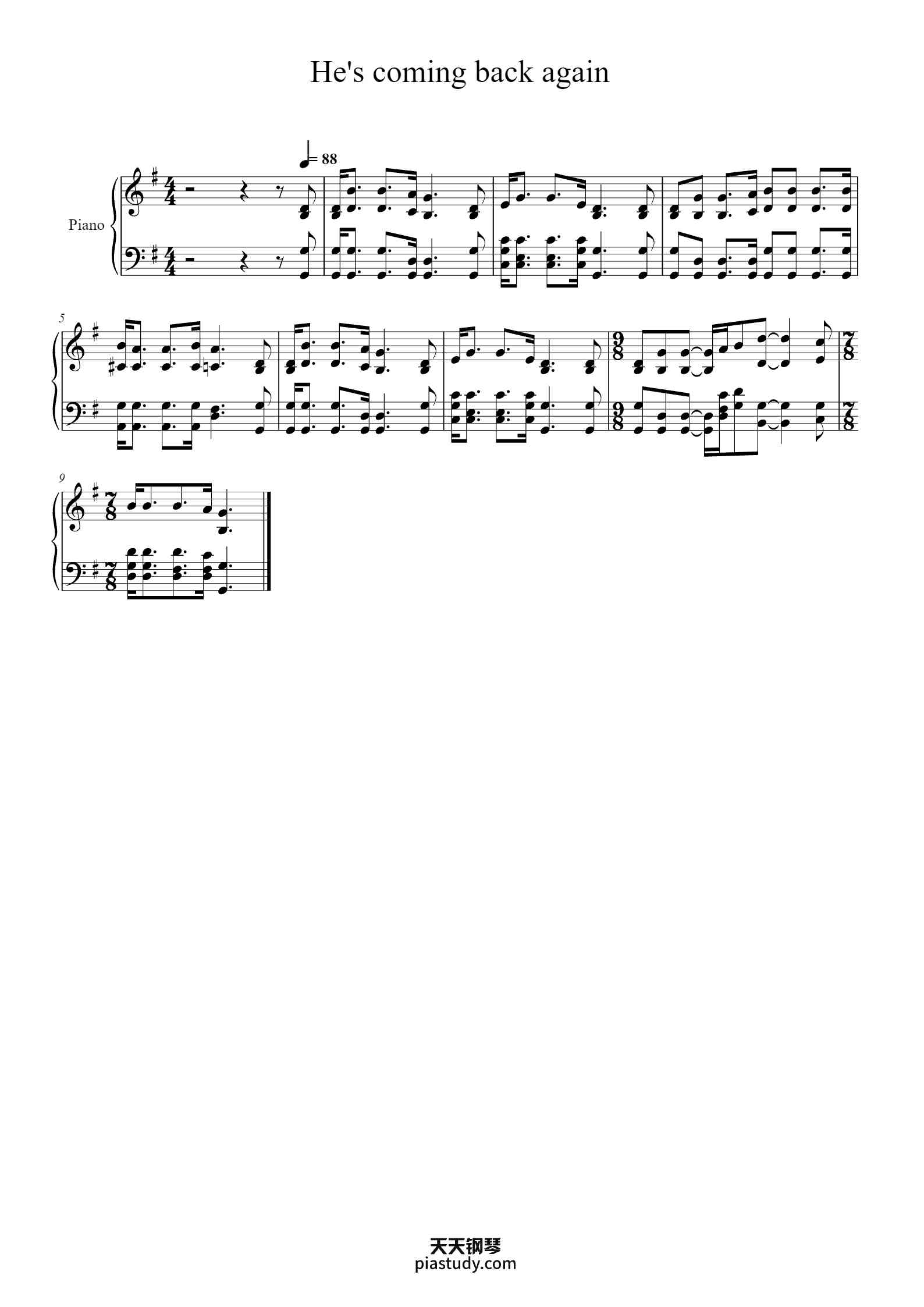He's coming back again钢琴谱 - Isaac Watts - free piano sheet music ...