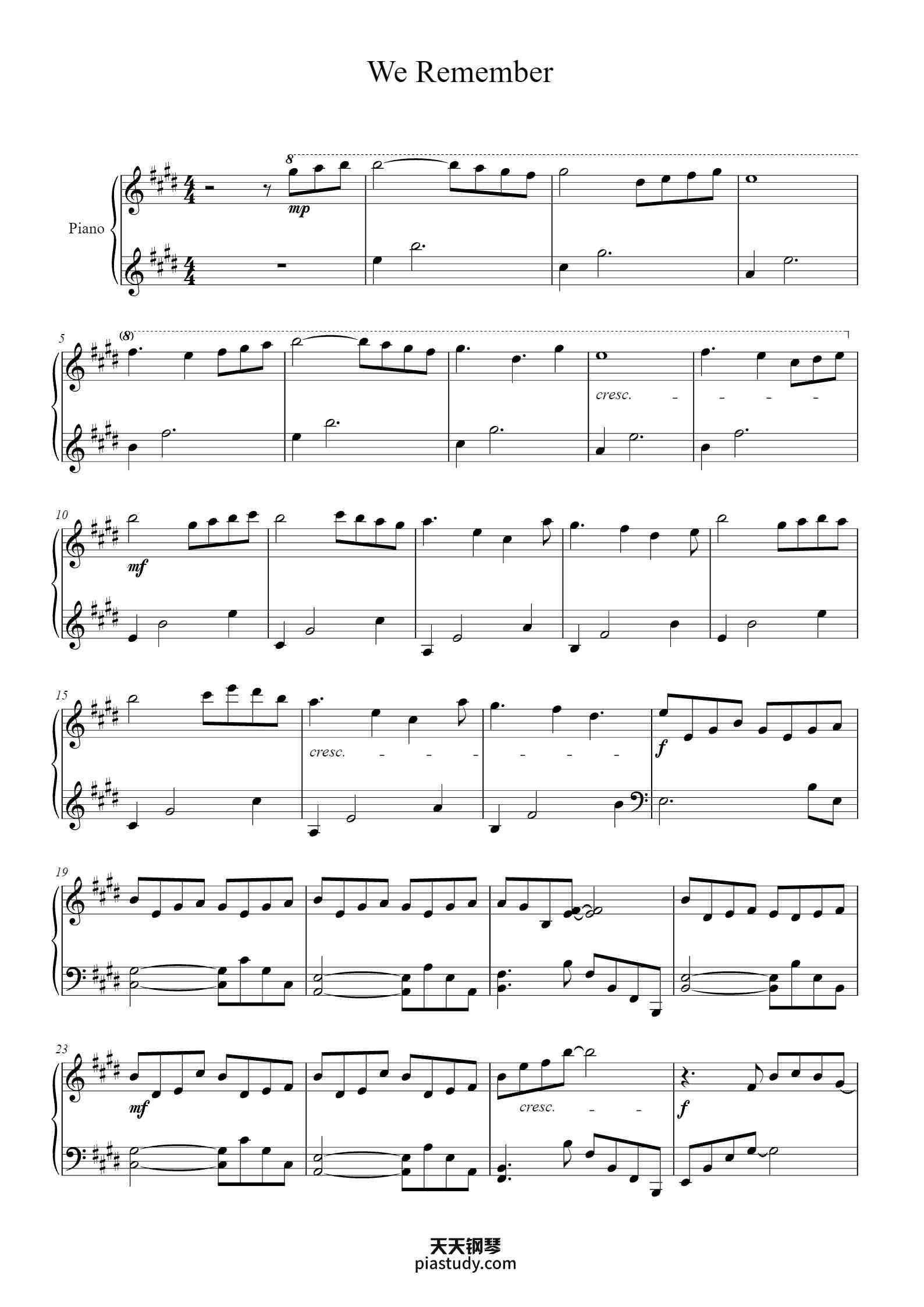 We Remember钢琴谱 - Anna Kazanova - free piano sheet music - PiaNoproblem