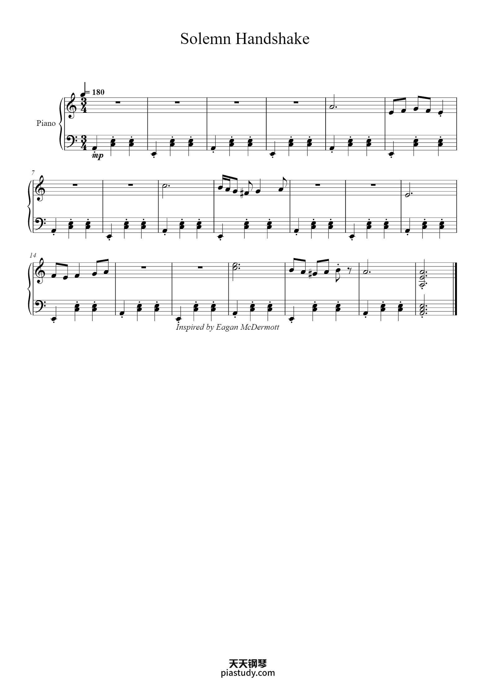 'Solemn Handshake' - Piano Sheet Music By Daniel Kim | TOPiano