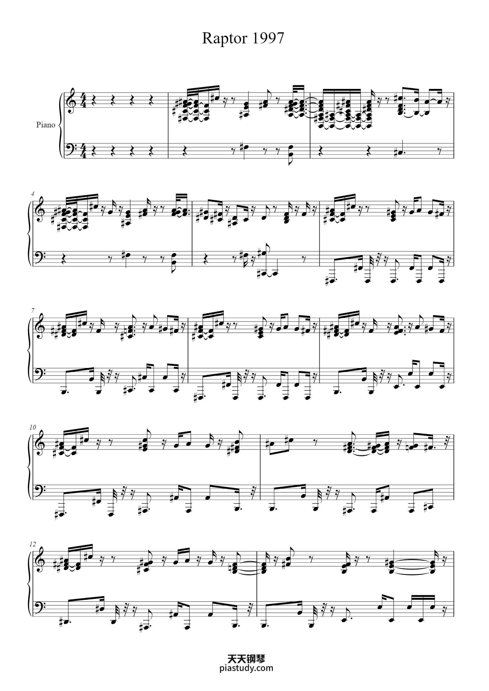 'Raptor 1997' - Piano Sheet Music By Raptor 1997 | TOPiano