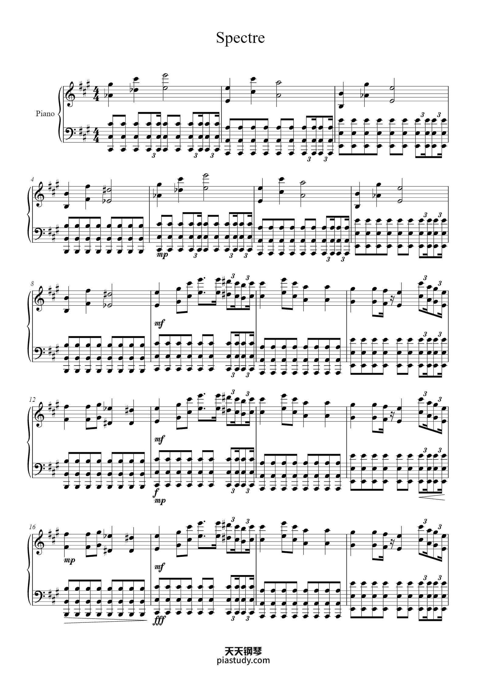'Spectre' - Piano Sheet Music By Alan Walker | TOPiano