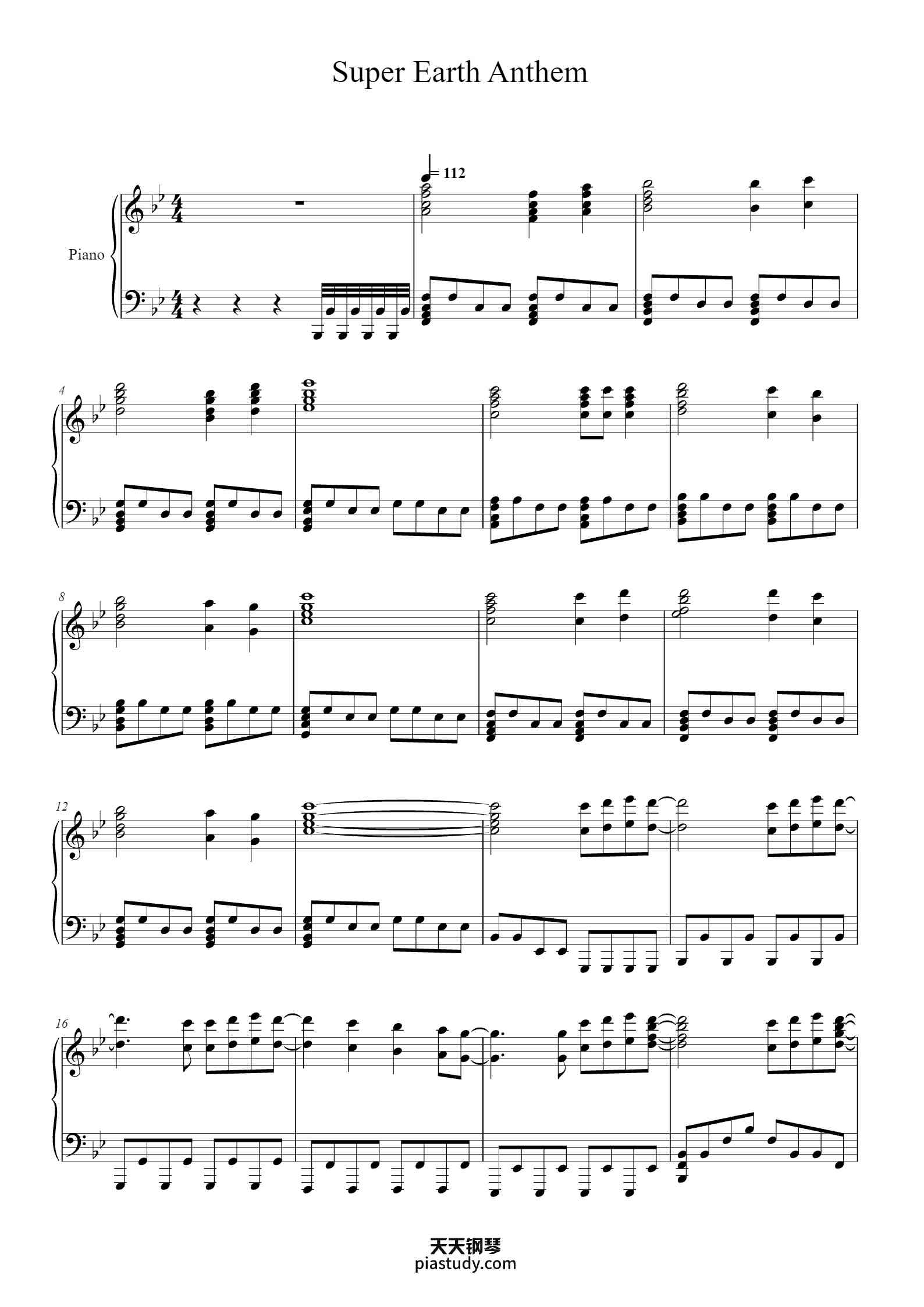 Super Earth Anthem钢琴谱 - Ross Tregenza - free piano sheet music ...