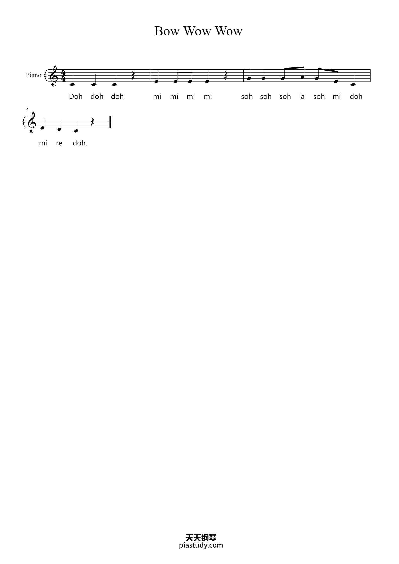 Bow Wow Wow钢琴谱 - Traditional - free piano sheet music - PiaNoproblem