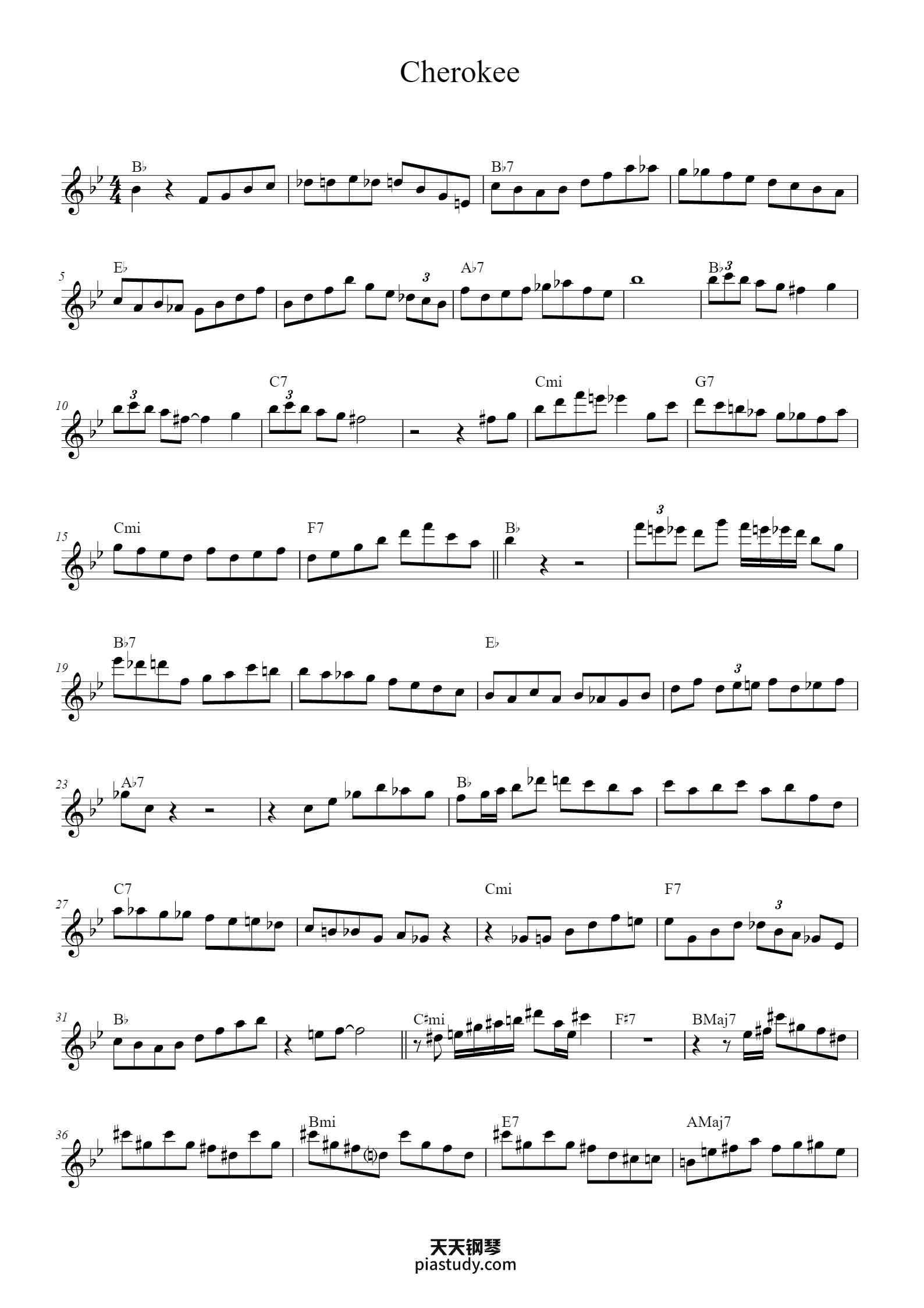 'Cherokee' - Piano Sheet Music By Bud Powell Solo Transcribed by Danny ...