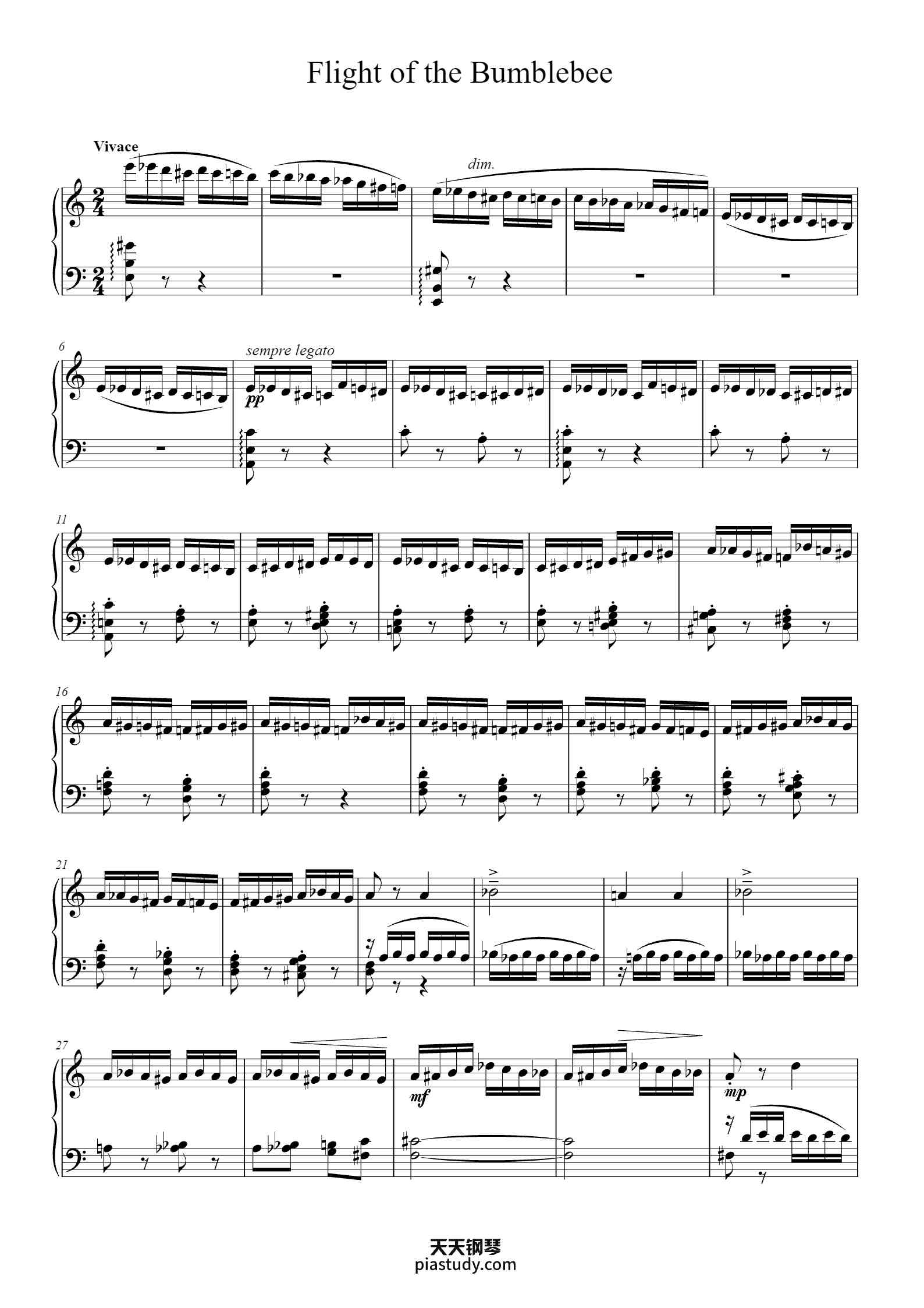 'Flight of the Bumblebee' - Piano Sheet Music By Nikolai Andreyevitch ...