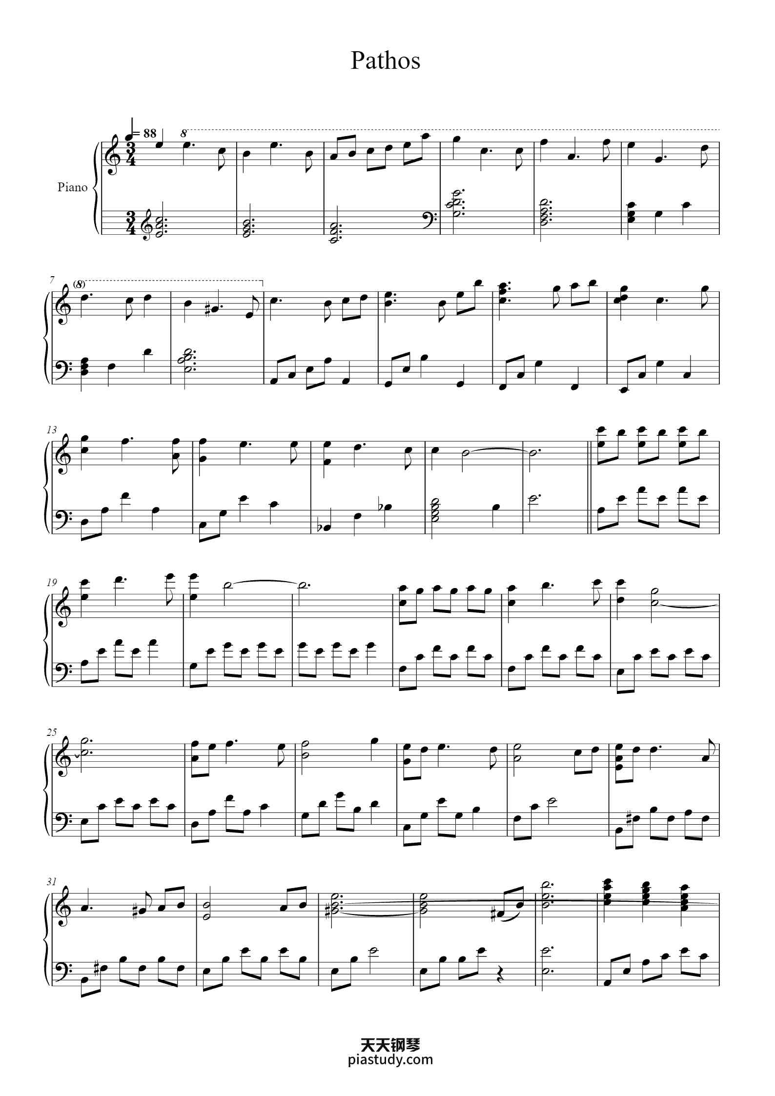 Pathos-C调《玫瑰的故事》插曲傅家明黄亦玫主题钢琴谱 - 大圣 - free piano sheet music - PiaNoproblem