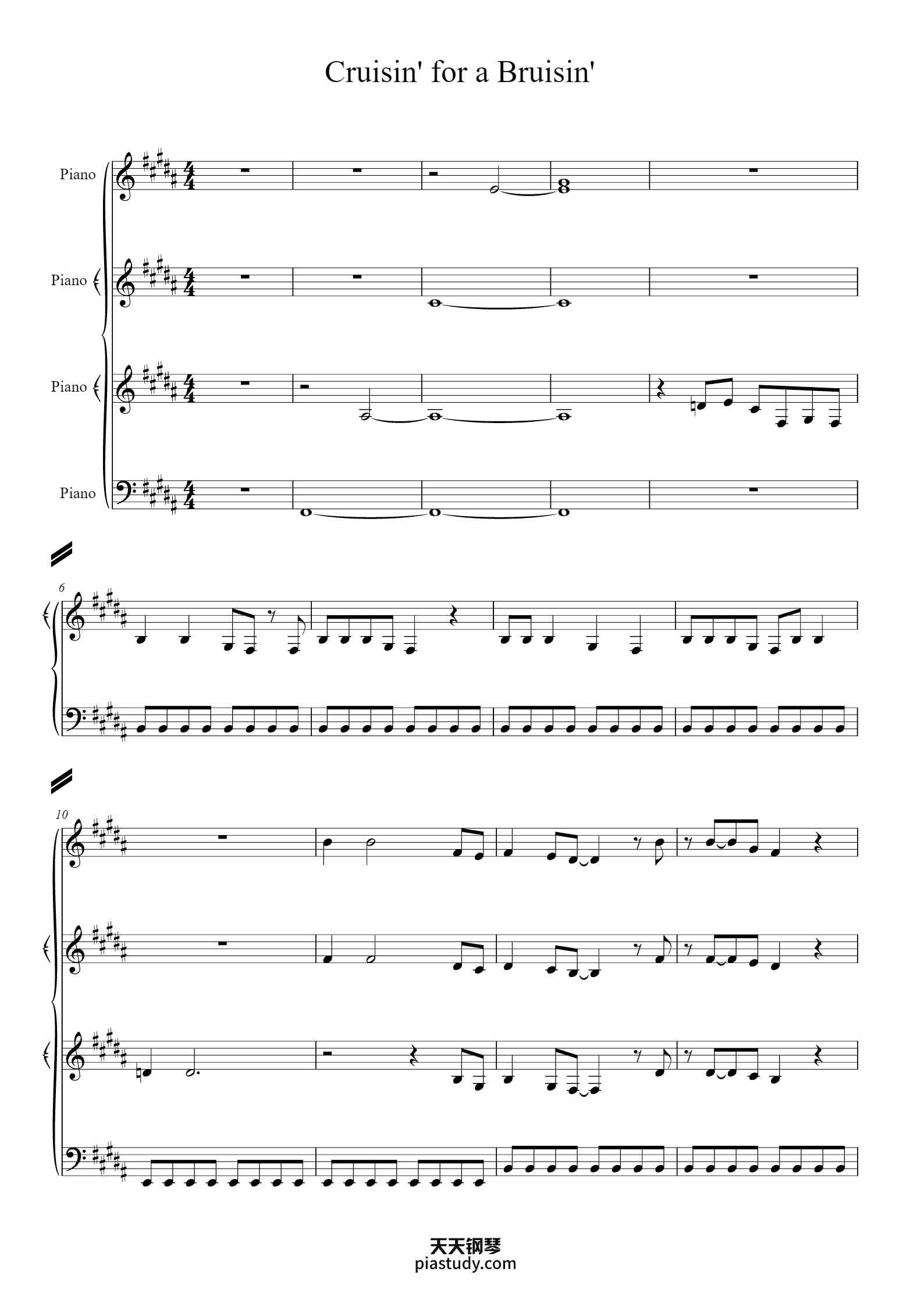 Cruisin' for a Bruisin'钢琴谱 - - free piano sheet music - PiaNoproblem