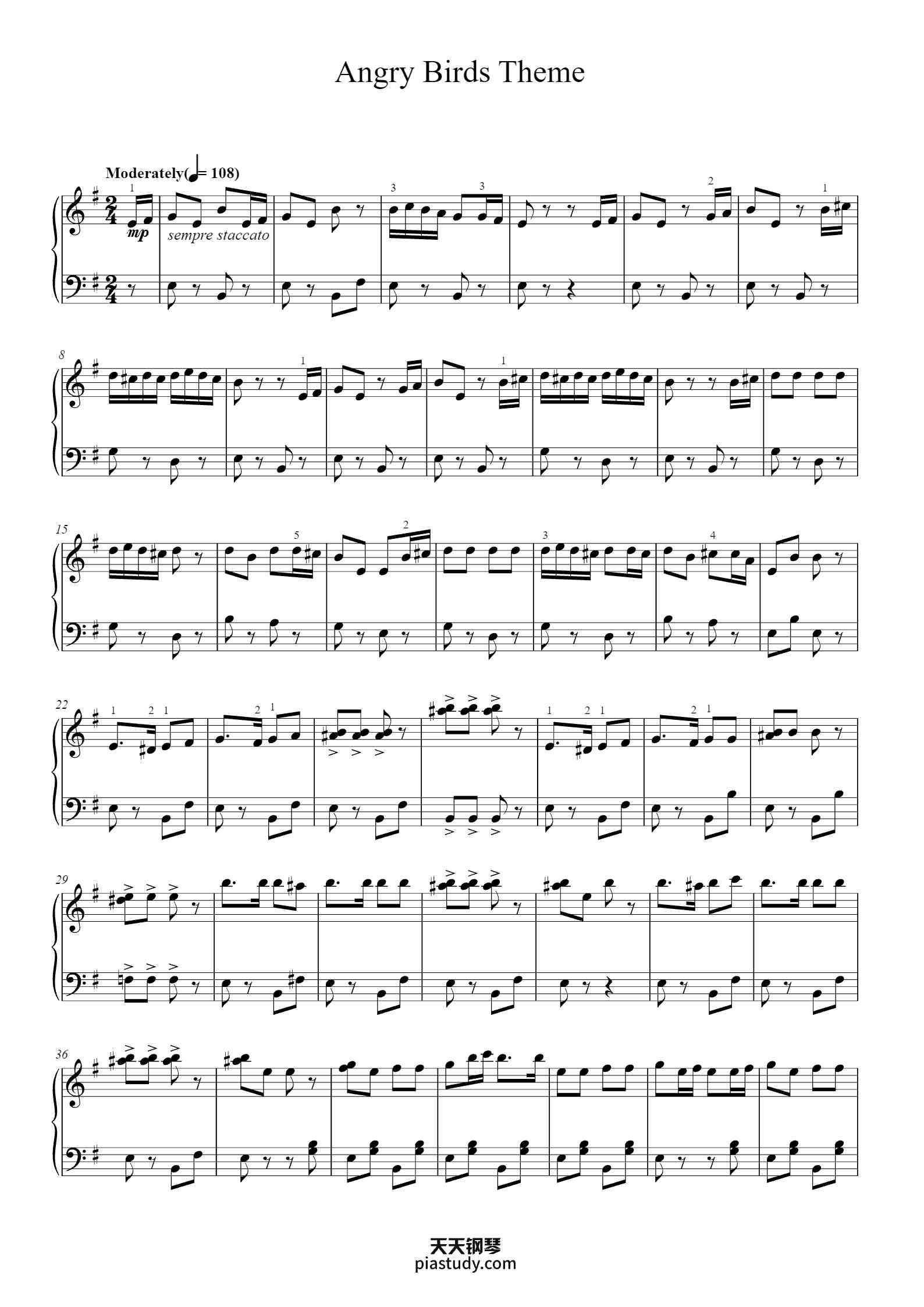'Angry Birds Theme' - Piano Sheet Music By By ARI PULKKINEN | TOPiano