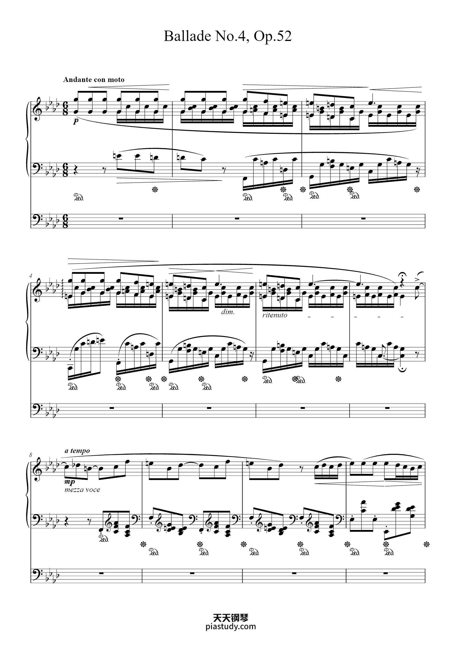 Ballade No. 4 in F Minor, Op. 52钢琴谱 - Frédéric Chopin - free piano ...