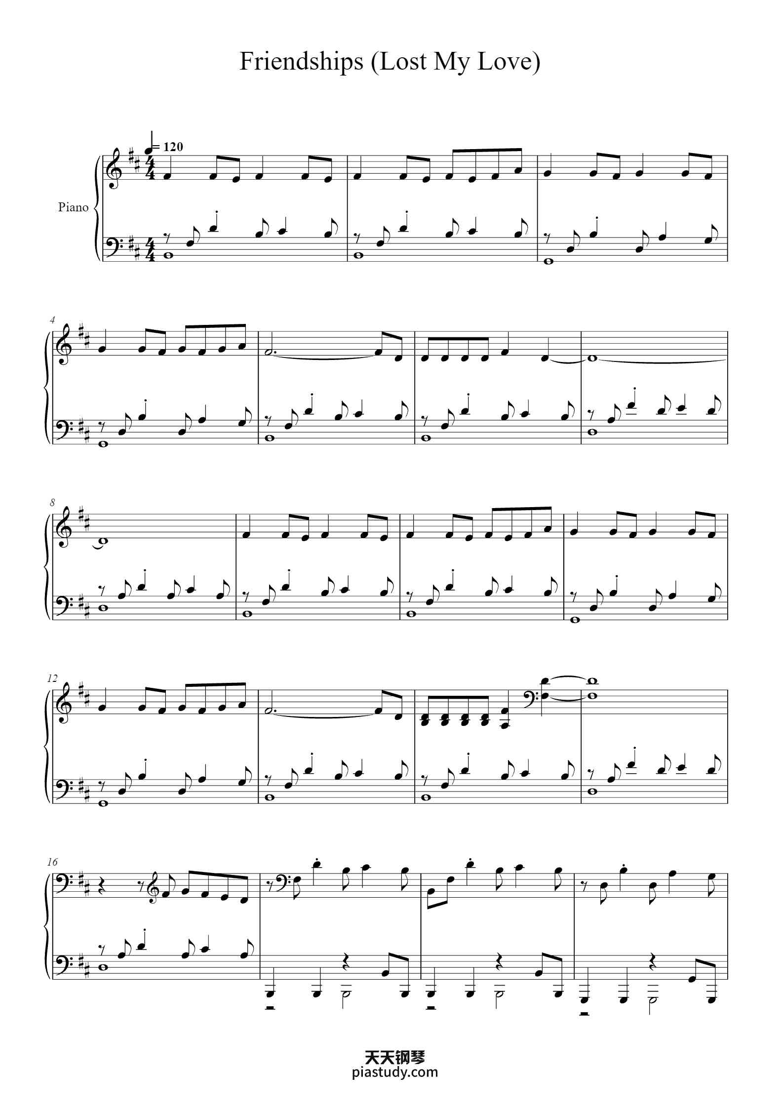 'Friendships (Lost My Love)' - Beginner Piano Sheet Music by Pascal ...