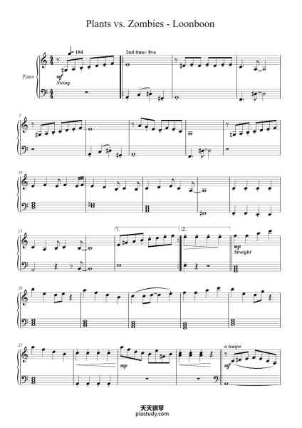 'Plants vs. Zombies - Loonboon' - Piano Sheet Music By ...