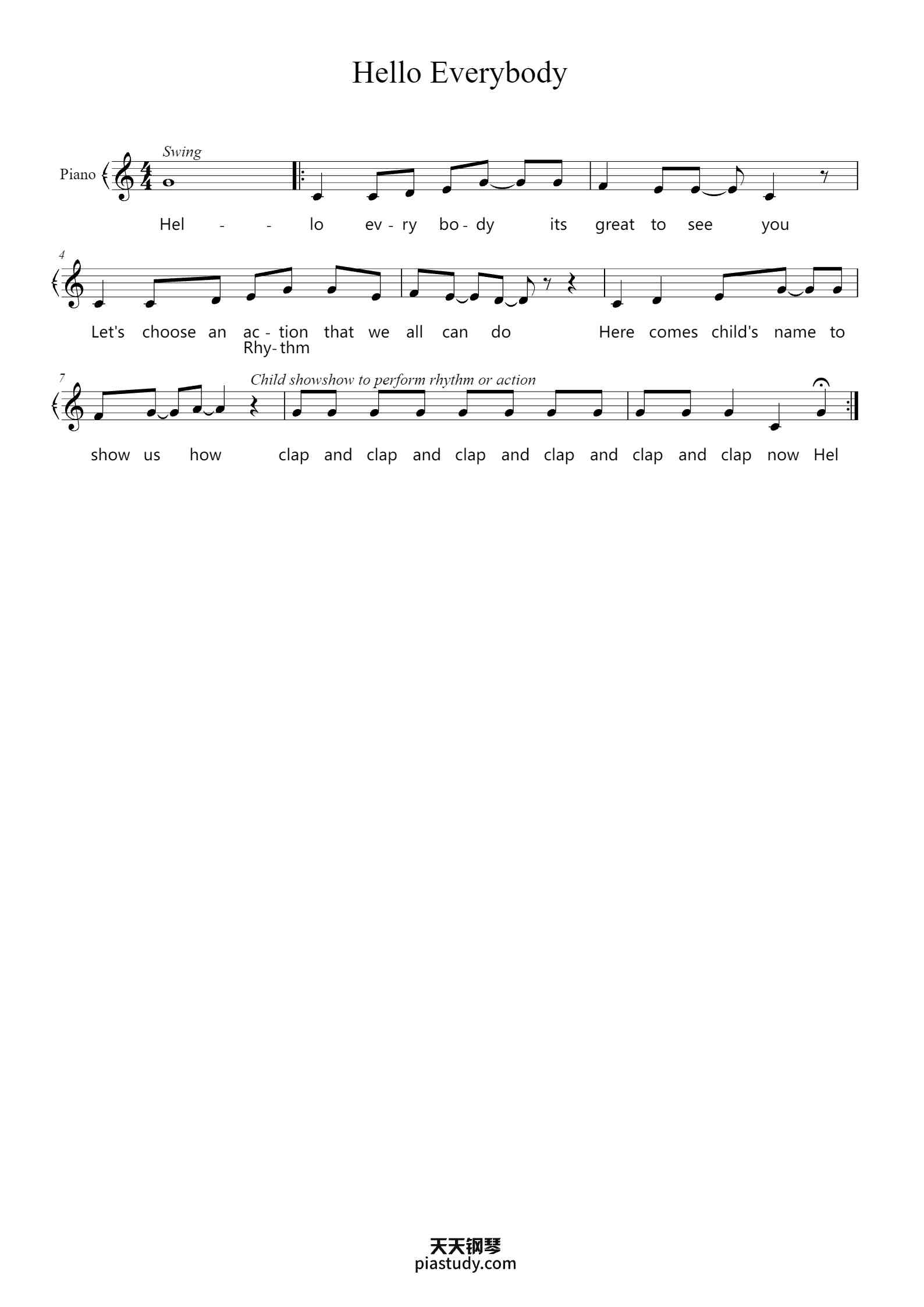 Hello Everybody钢琴谱 - Calixtou - free piano sheet music - PiaNoproblem
