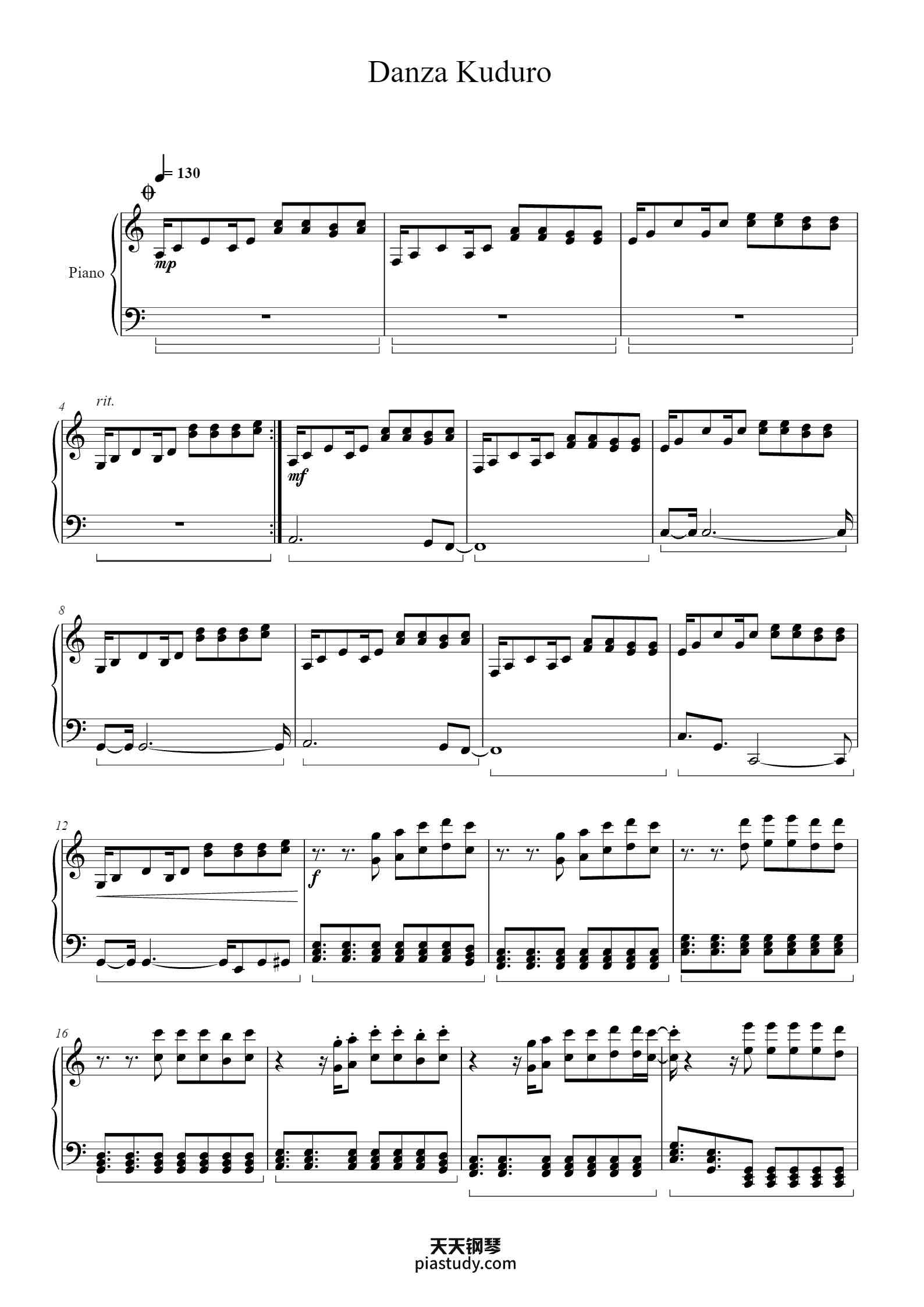 'Danza Kuduro' - Piano Sheet Music By Composed By Don Omar & Lucenzo ...