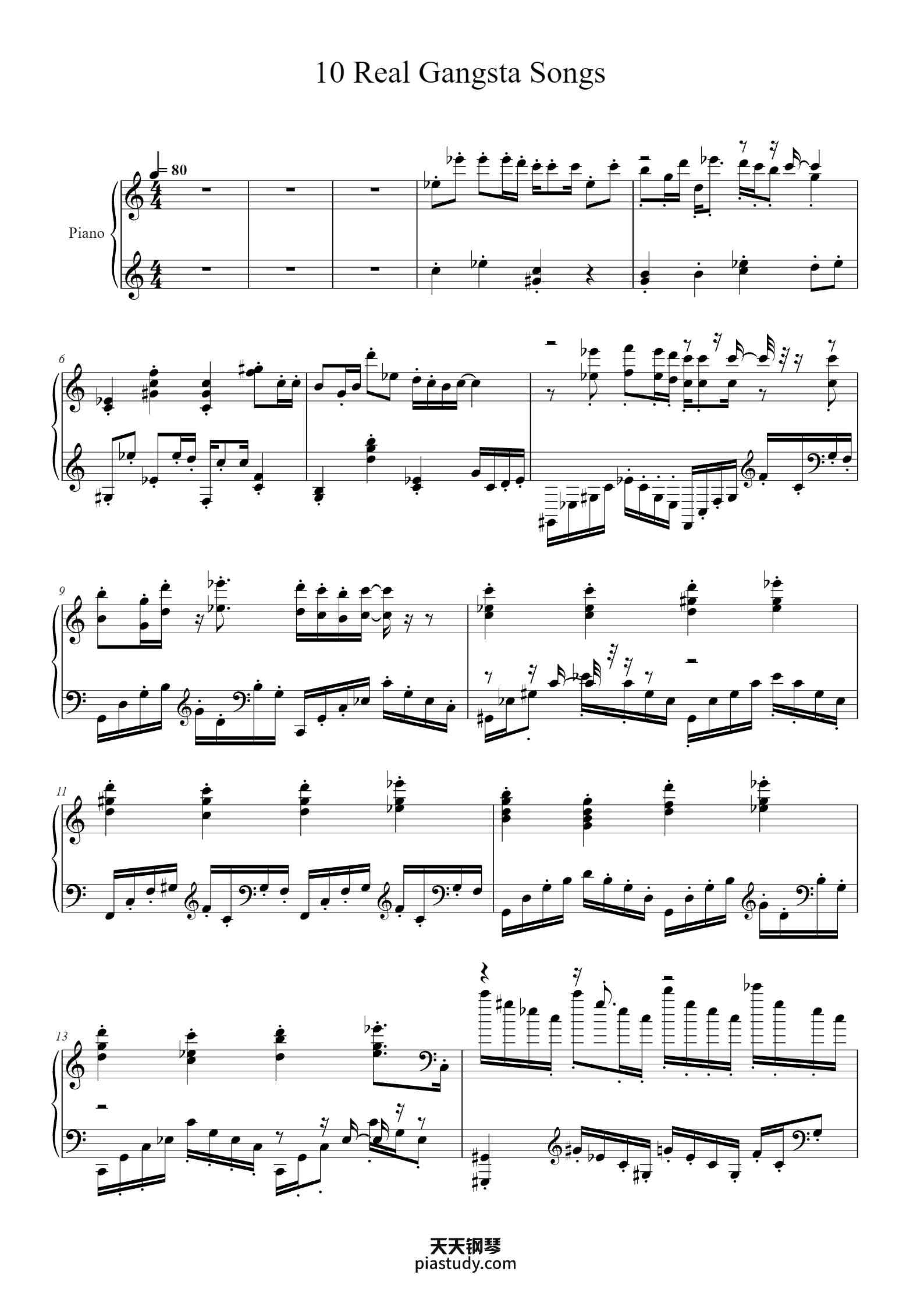 10 Real Gangsta Songs钢琴谱 - Tupac Shakur - free piano sheet music ...
