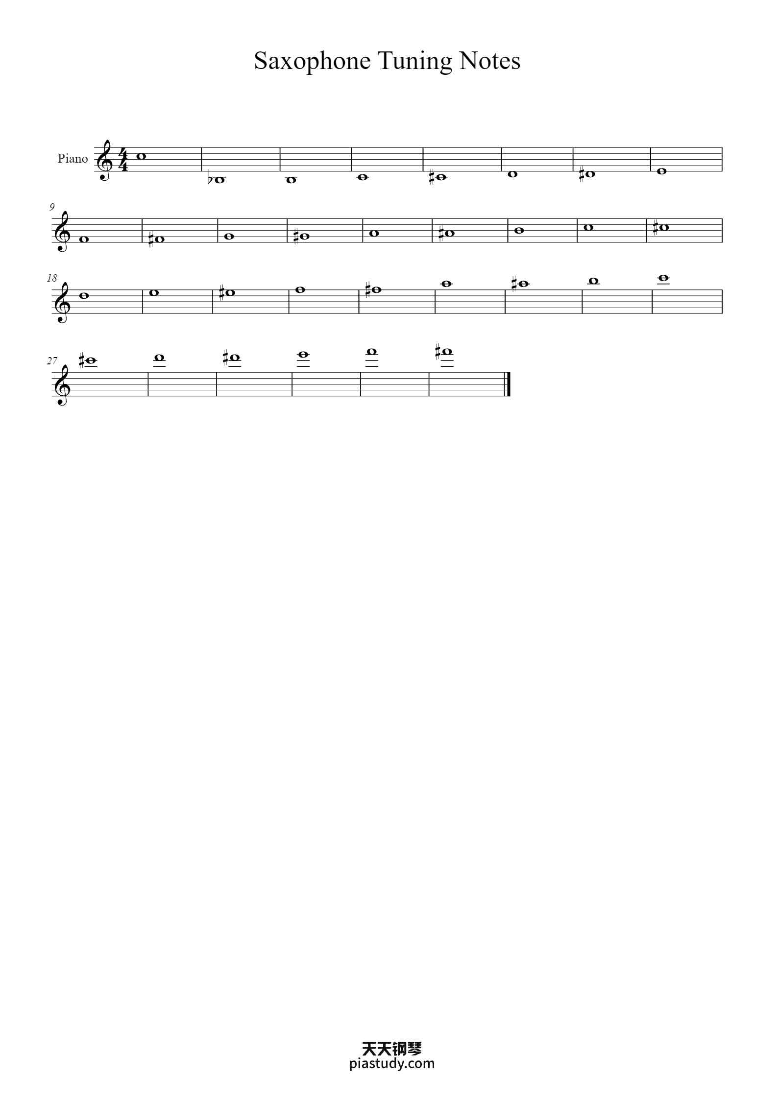 Saxophone Tuning Notes钢琴谱 - Mimike - free piano sheet music - PiaNoproblem