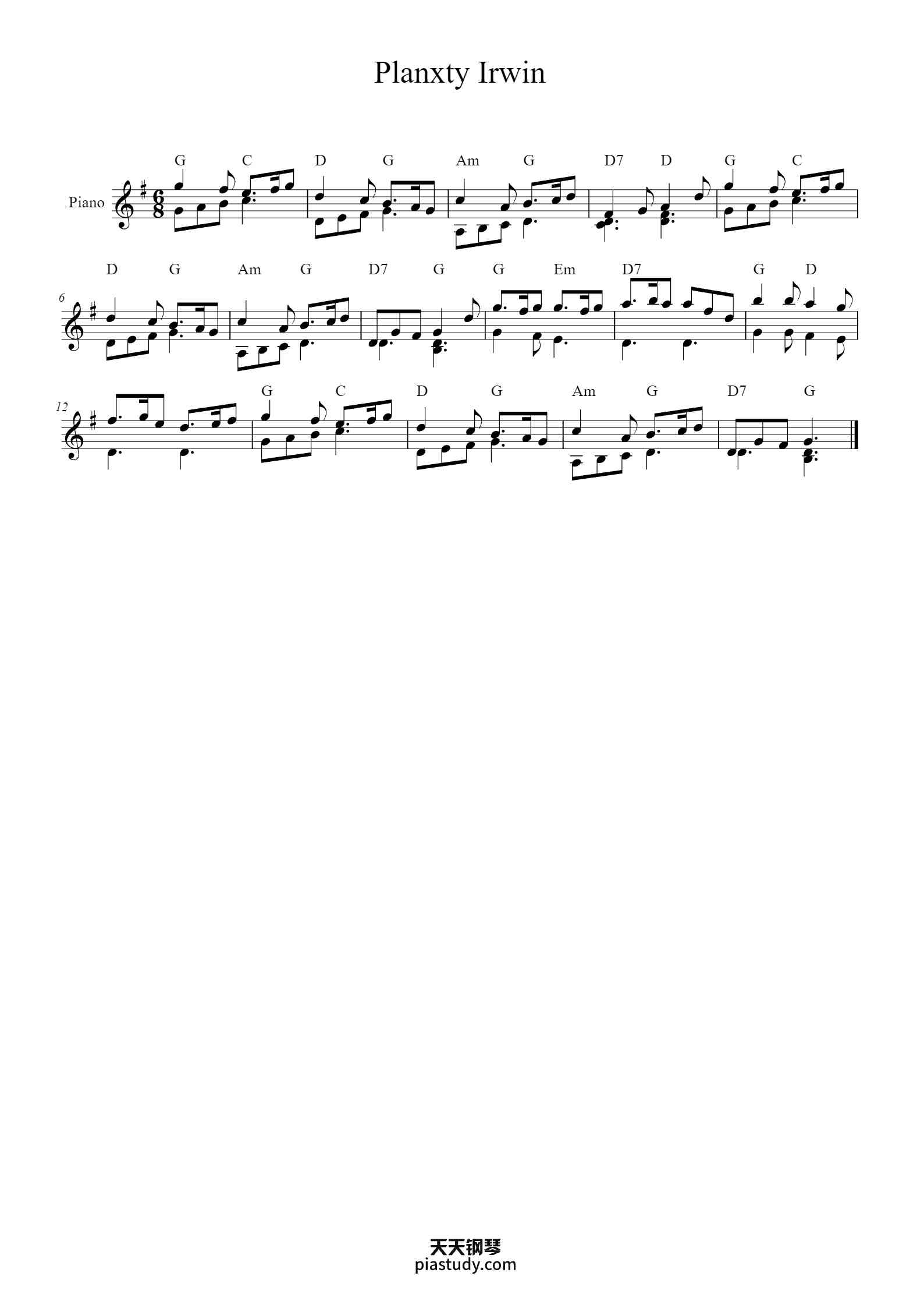 Planxty Irwin钢琴谱 - O'Carolan - free piano sheet music - PiaNoproblem