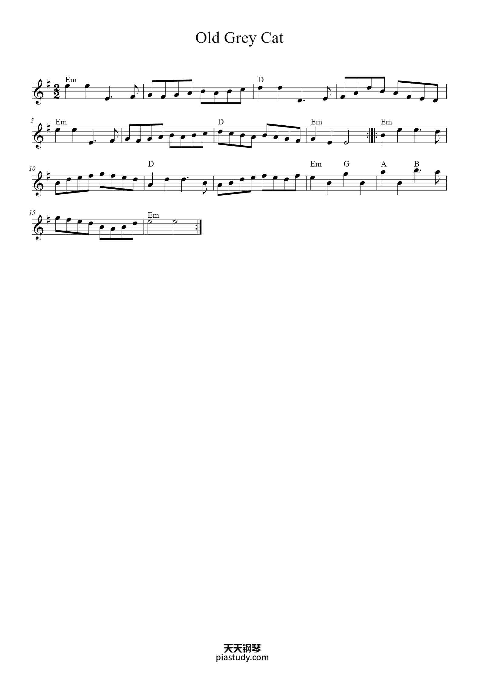 'Old Grey Cat' - Beginner Piano Sheet Music by unknown | TOPiano
