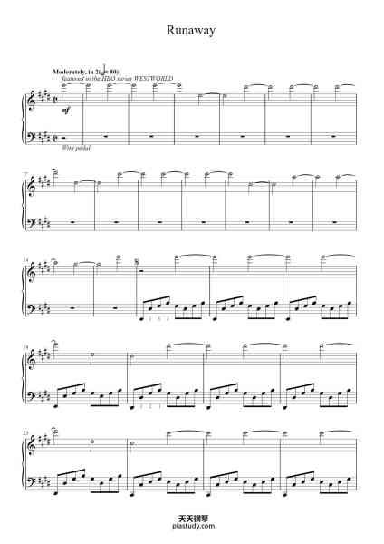 'Runaway' - Beginner Piano Sheet Music by Words and Music by KANYE WEST ...