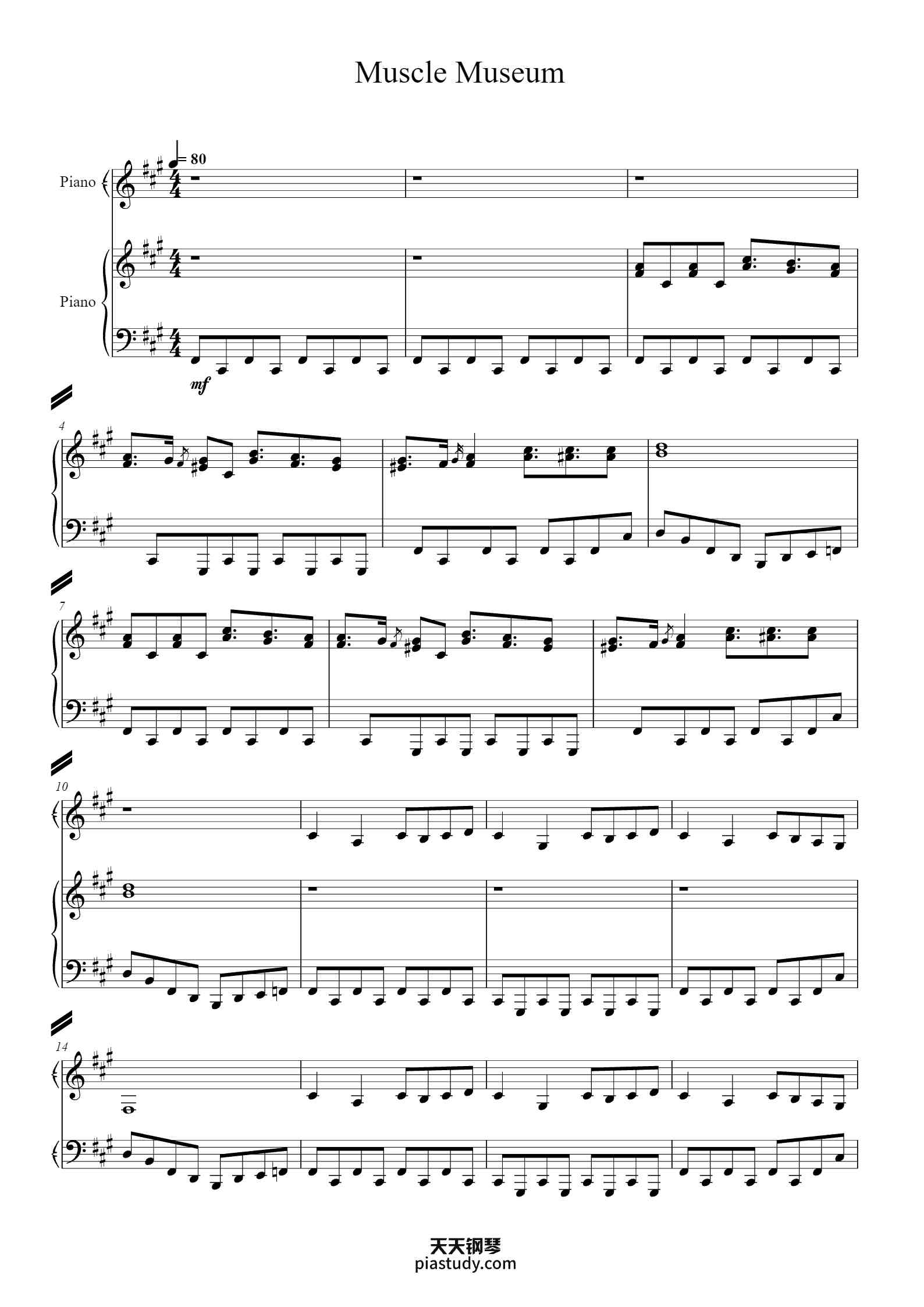 'Muscle Museum-Muse' - Piano Sheet Music By Matthew Bellamy | TOPiano