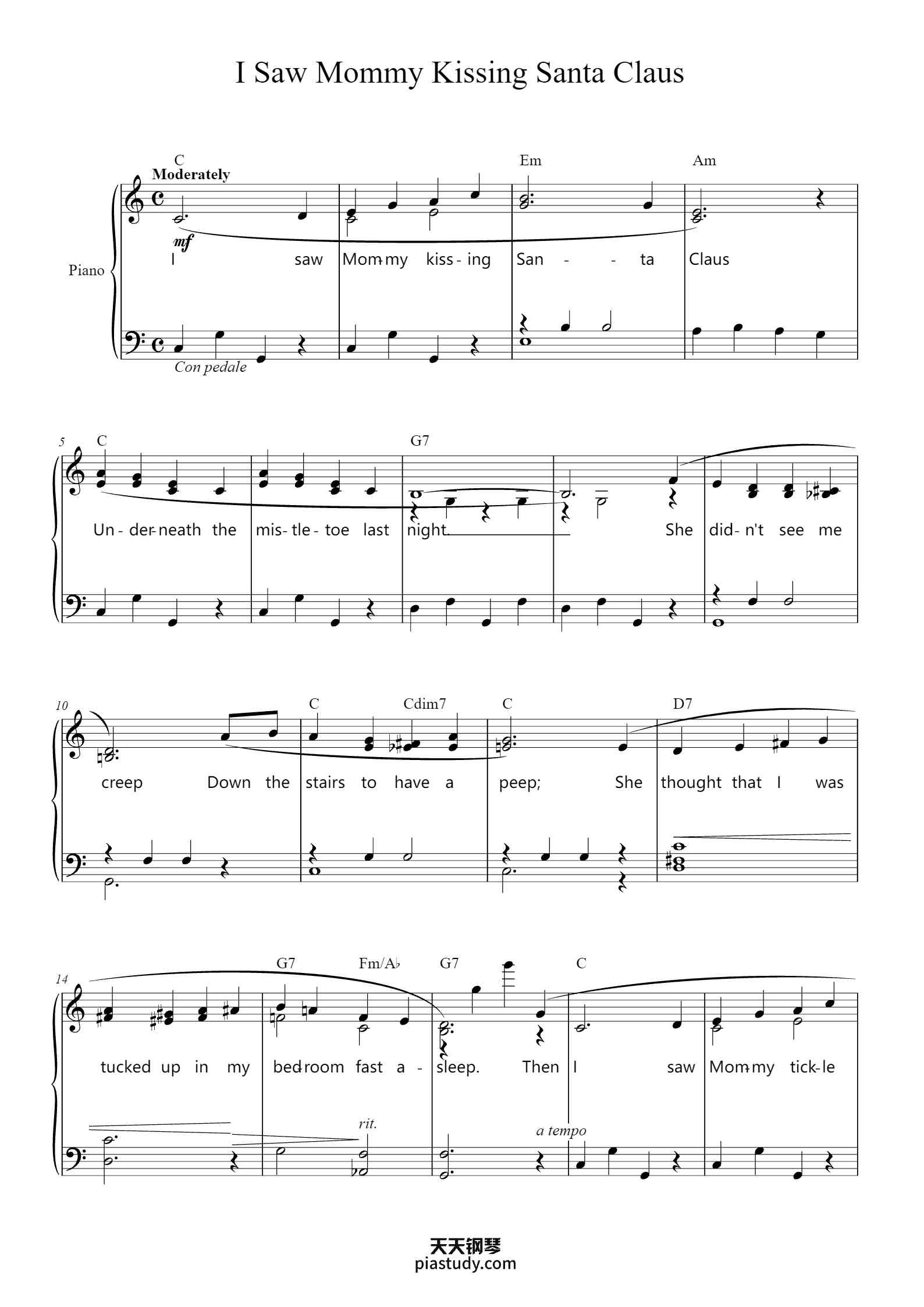 'I Saw Mommy Kissing Santa Claus' - Piano Sheet Music By Words and ...