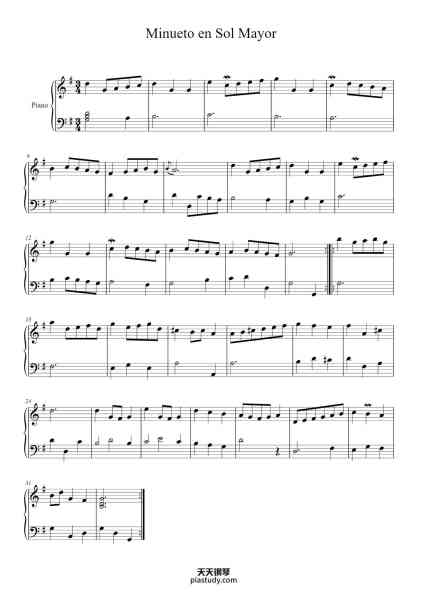 'Minuet in G Major, BWV Anh. 114' - Piano Sheet Music By Compositor ...