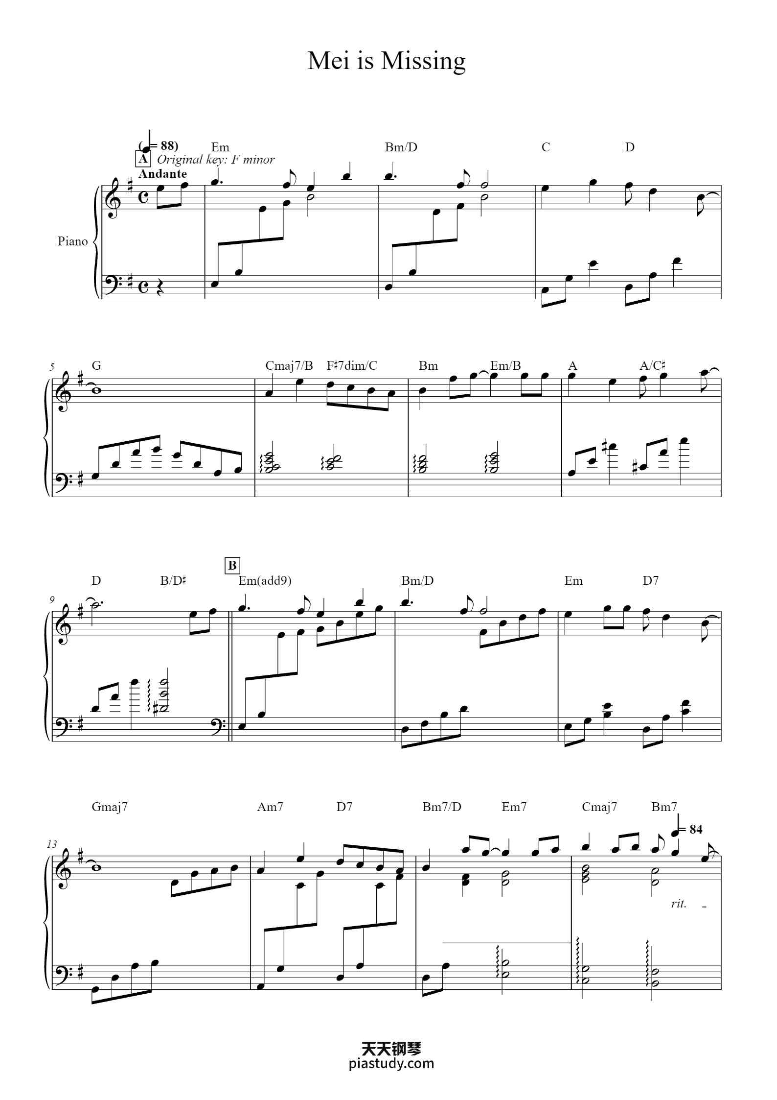 'Mei is Missing - My Neighbor Totoro' - Piano Sheet Music By Douple ...