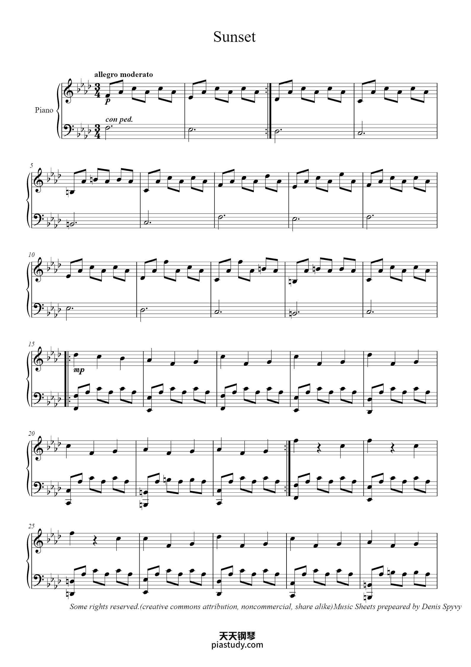 'Sunset' - Piano Sheet Music By Kai Engel | TOPiano
