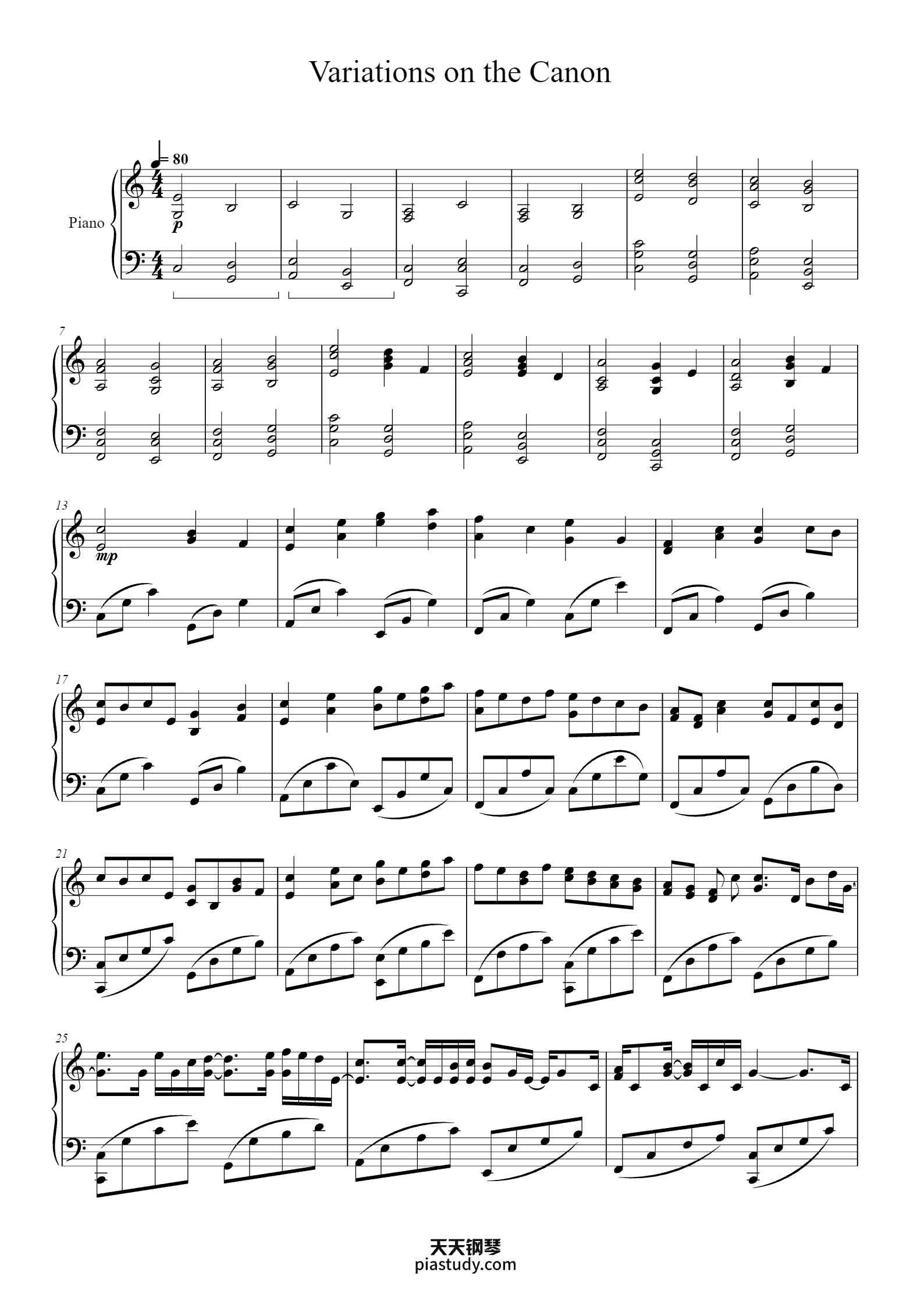 Variations on the Canon钢琴谱 - Johann Pachelbel - free piano sheet music ...