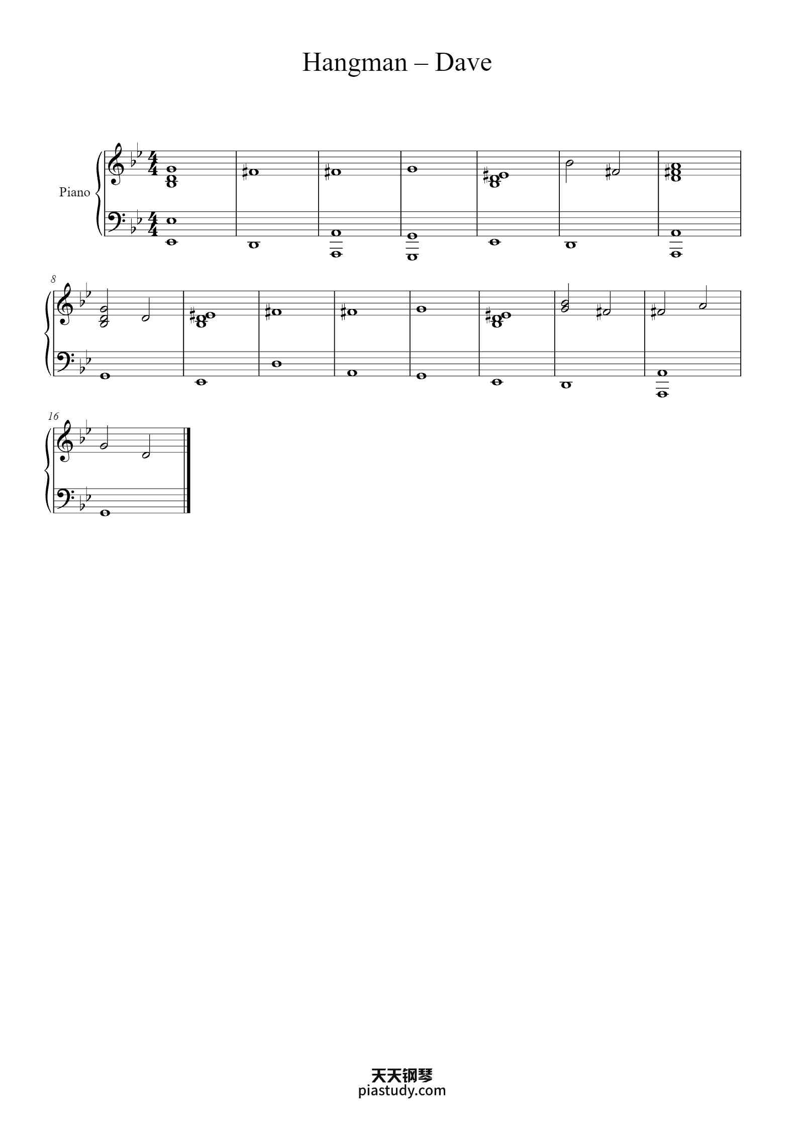 'Hangman – Dave' - Piano Sheet Music By Dave | TOPiano