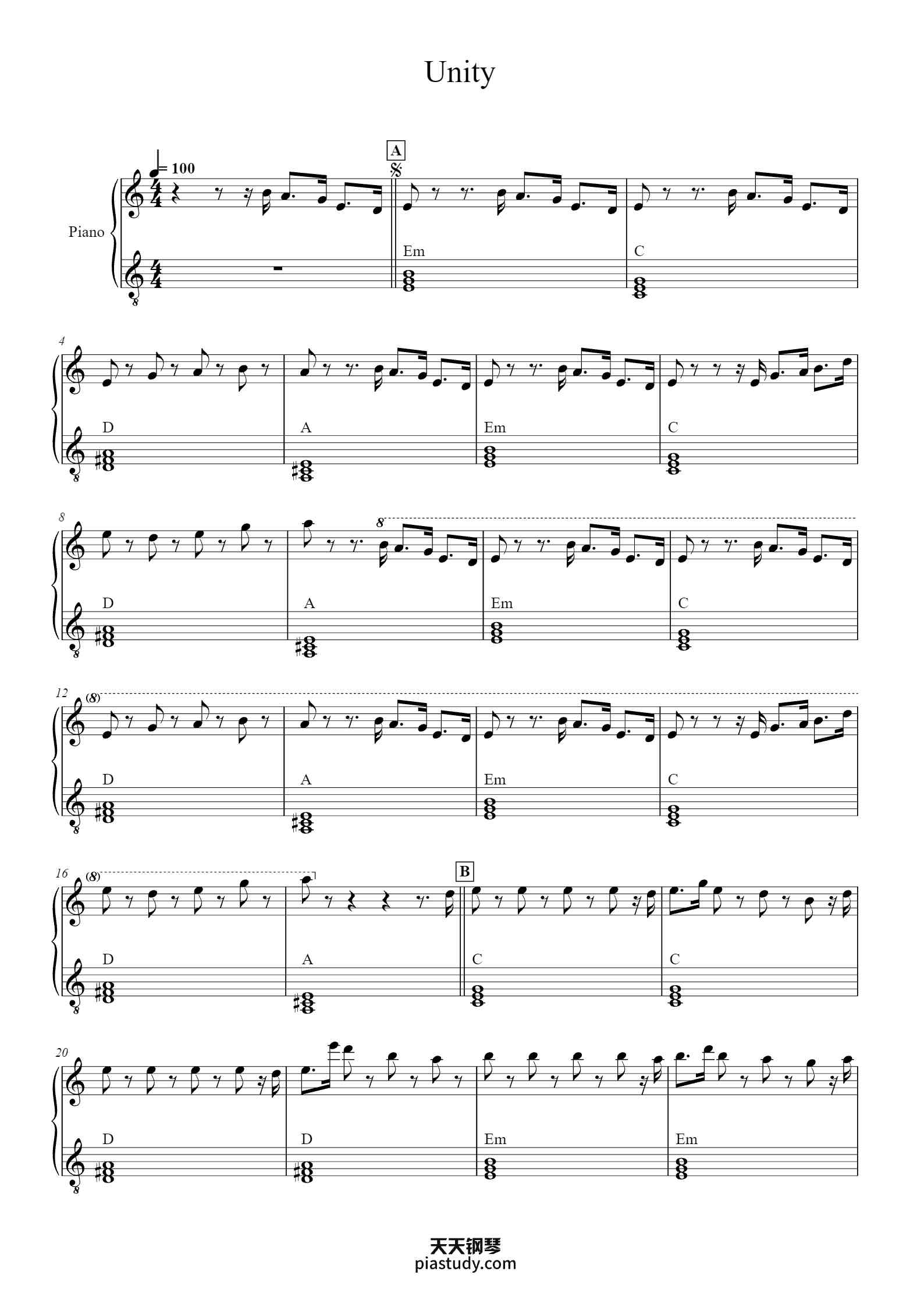 Unity钢琴谱 - The Fat Rat - free piano sheet music - PiaNoproblem