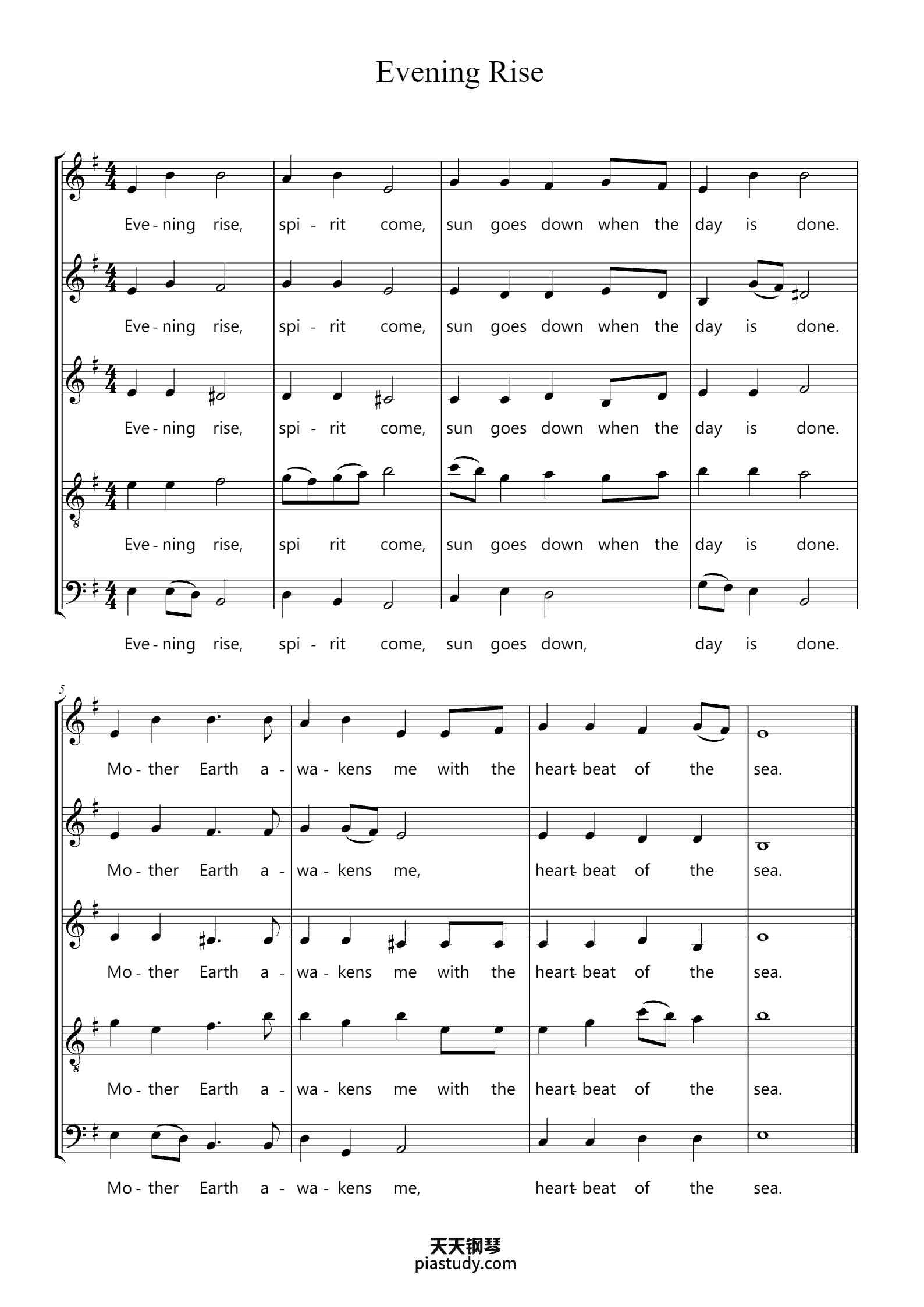 'Evening Rise' - Piano Sheet Music By Misc Praise Songs | TOPiano