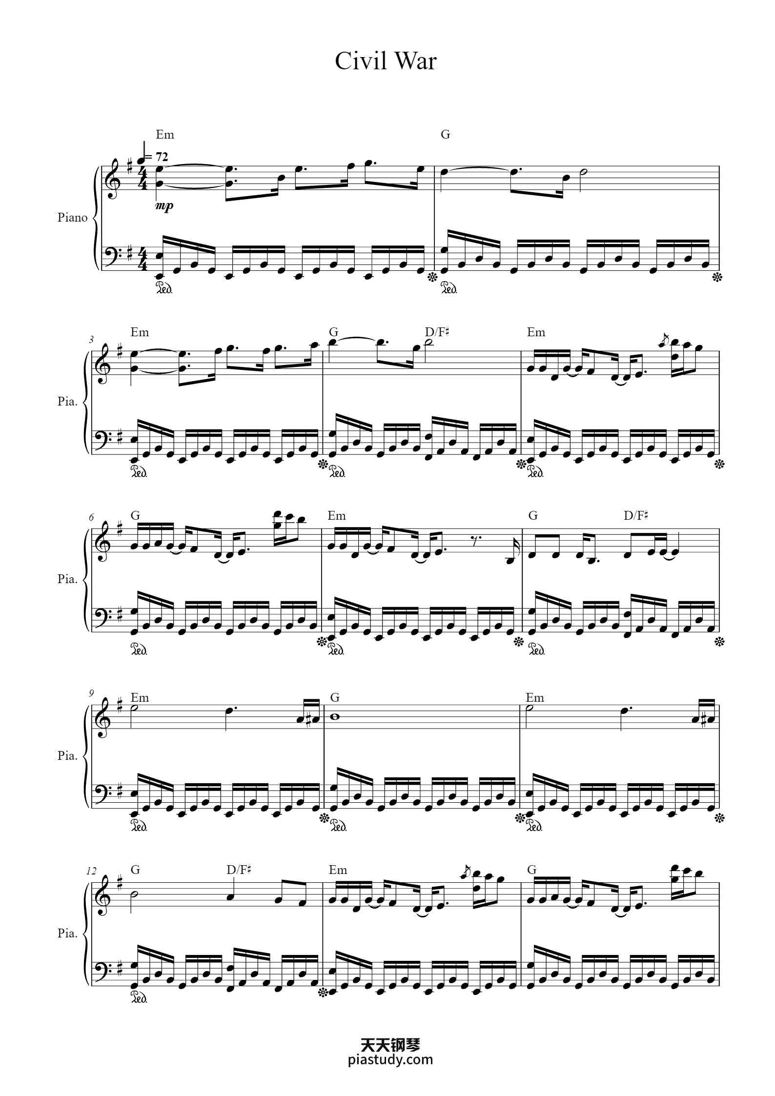 'Civil War' - Piano Sheet Music By Gun's n roses | TOPiano