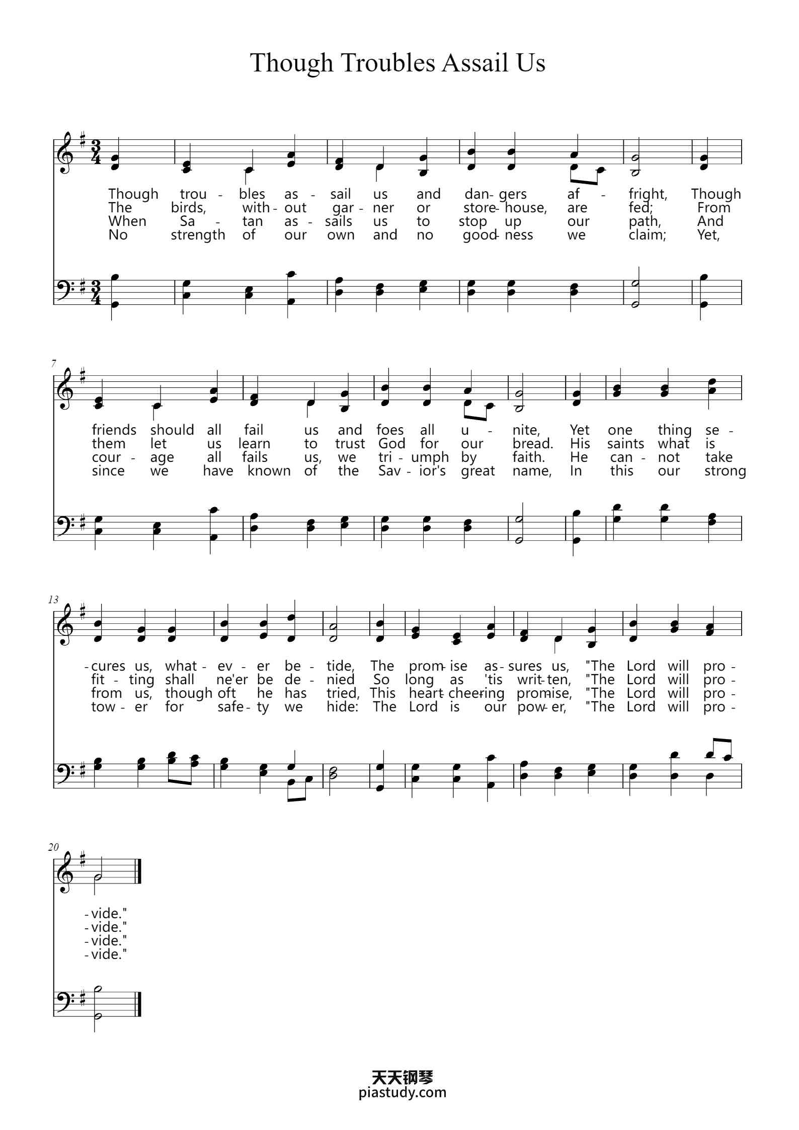 'Though Troubles Assail Us' - Beginner Piano Sheet Music by JOANNA (or ...