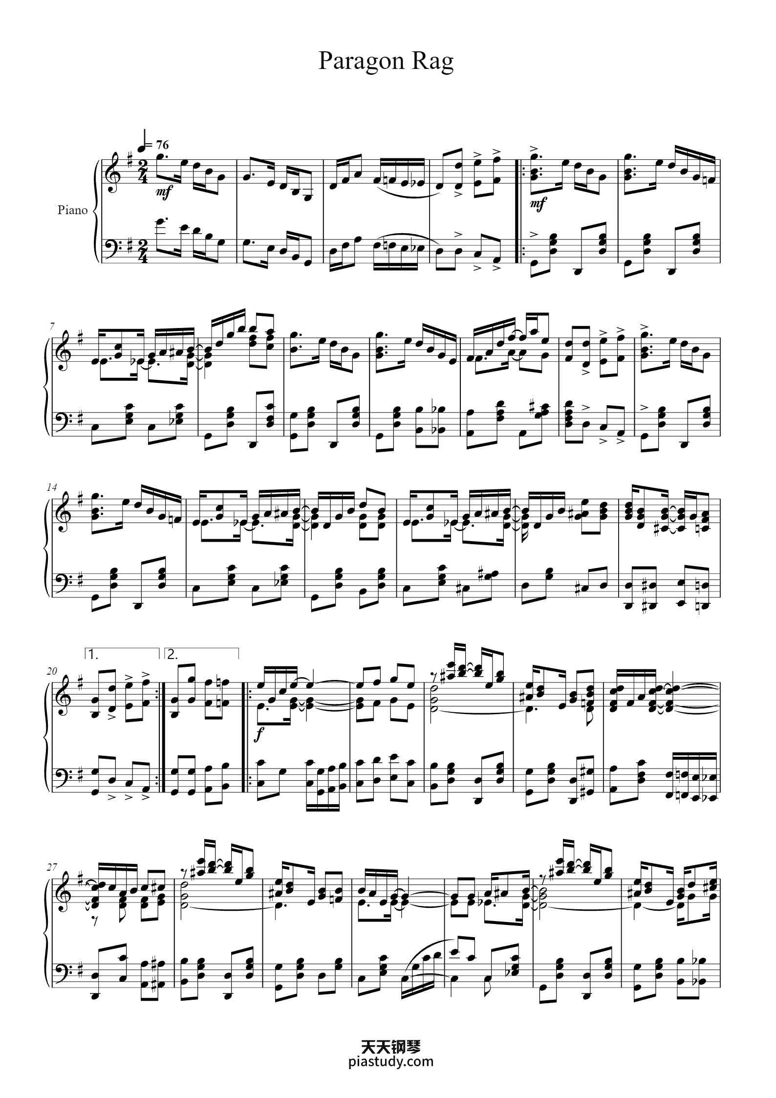 'Paragon Rag' - Piano Sheet Music By Scott Joplin | TOPiano