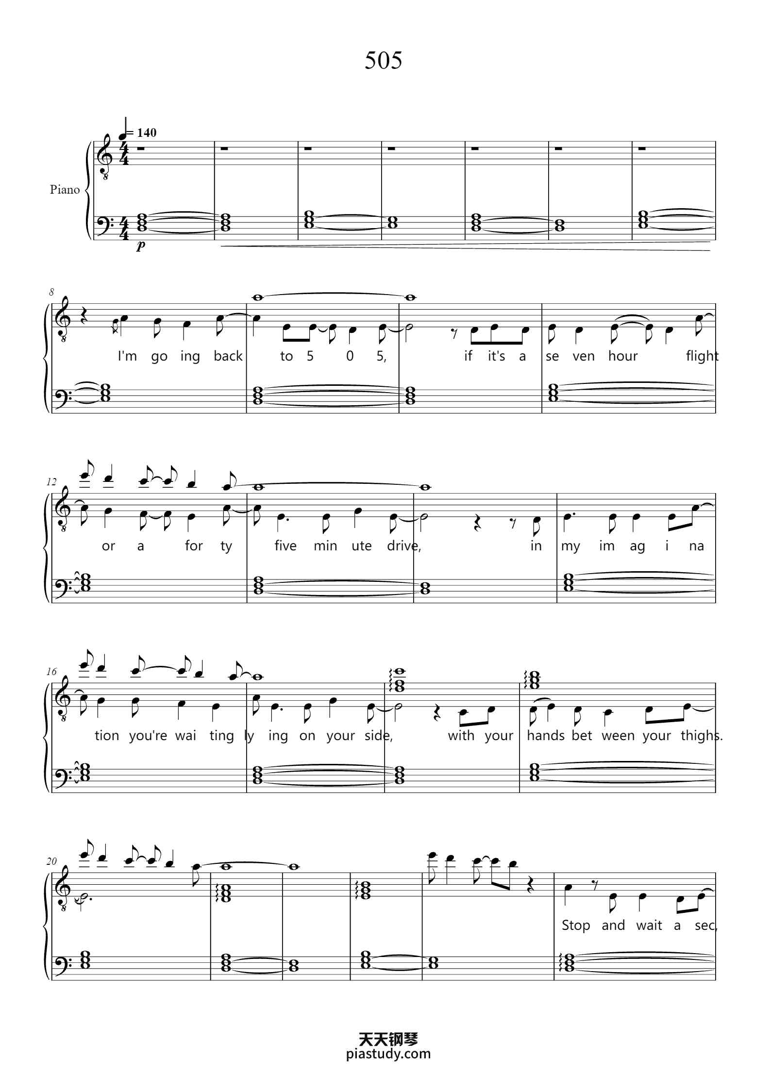 '505-Arctic Monkeys' - Piano Sheet Music By Arctic Monkeys | TOPiano