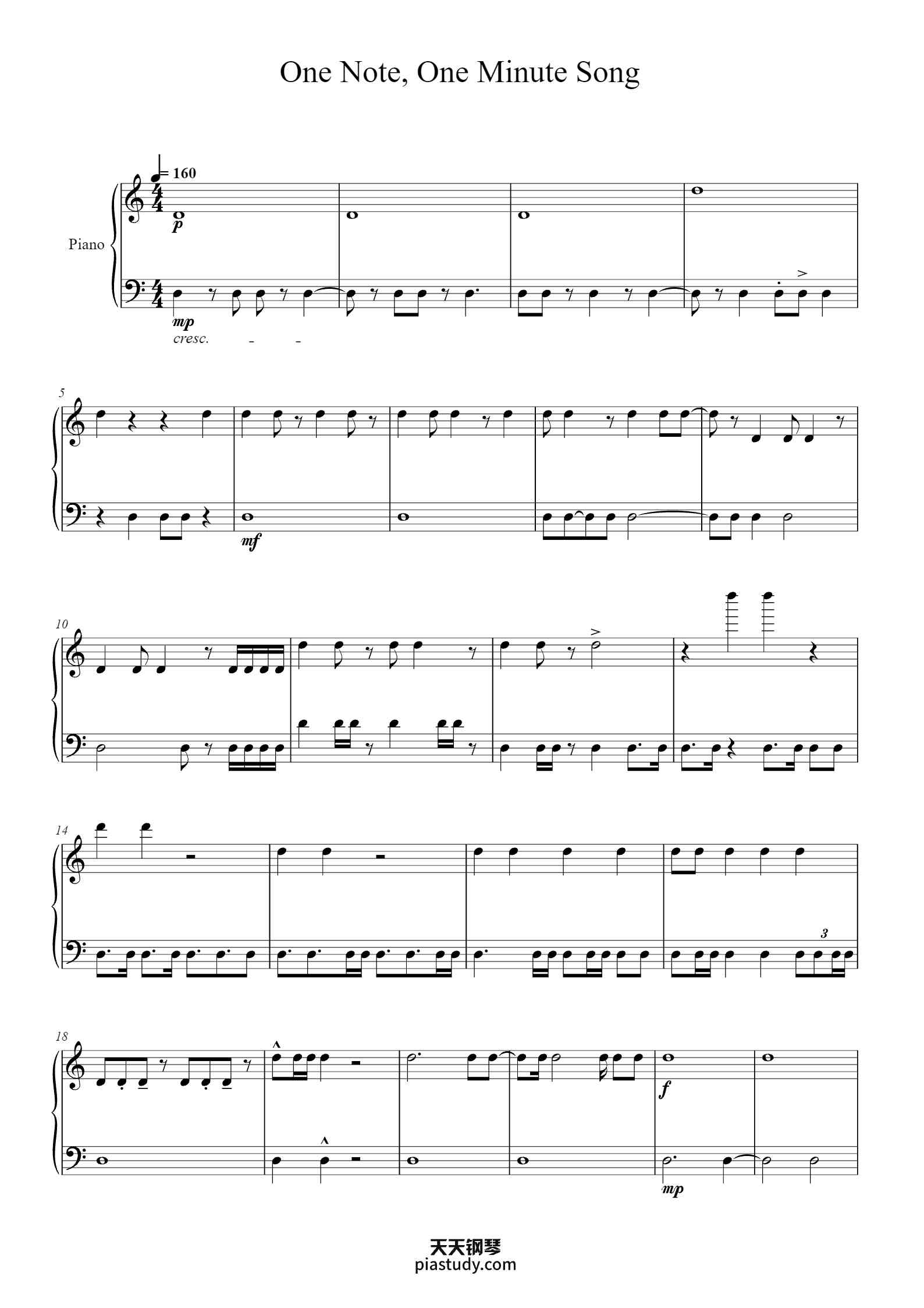 One Note, One Minute Song钢琴谱 - Charles Rich - free piano sheet music ...