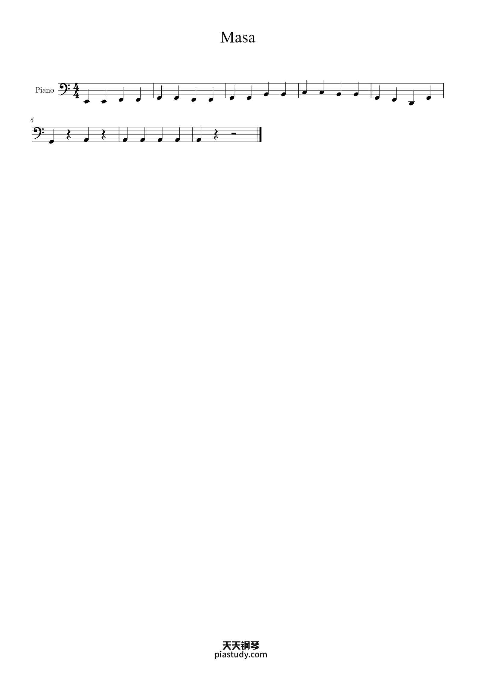 'Masa' - Piano Sheet Music By xxx | TOPiano