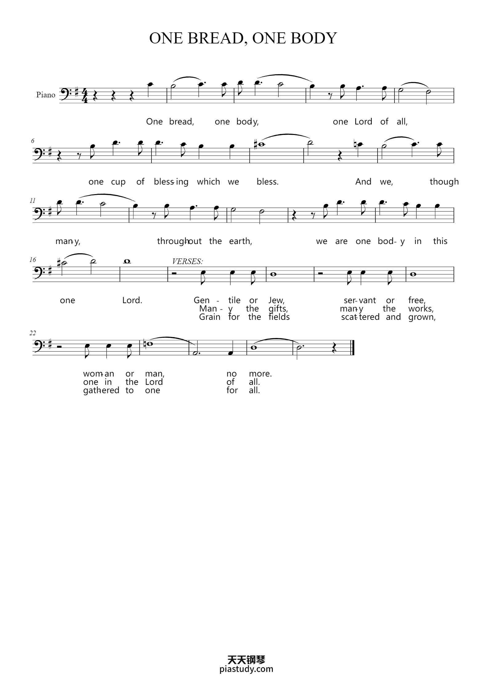 ONE BREAD, ONE BODY钢琴谱 - - free piano sheet music - PiaNoproblem