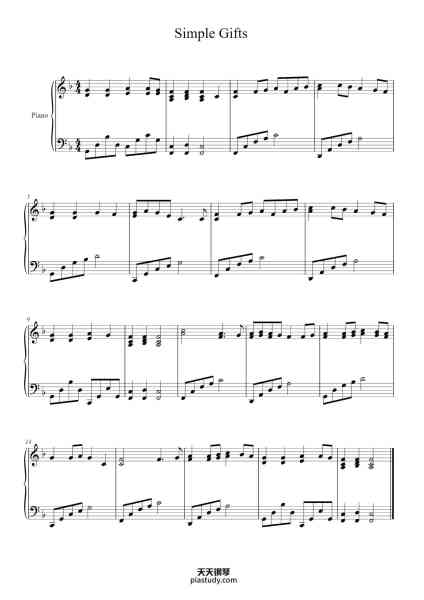 'Simple Gifts' - Piano Sheet Music By Shaker Tune arrangement Trisha ...