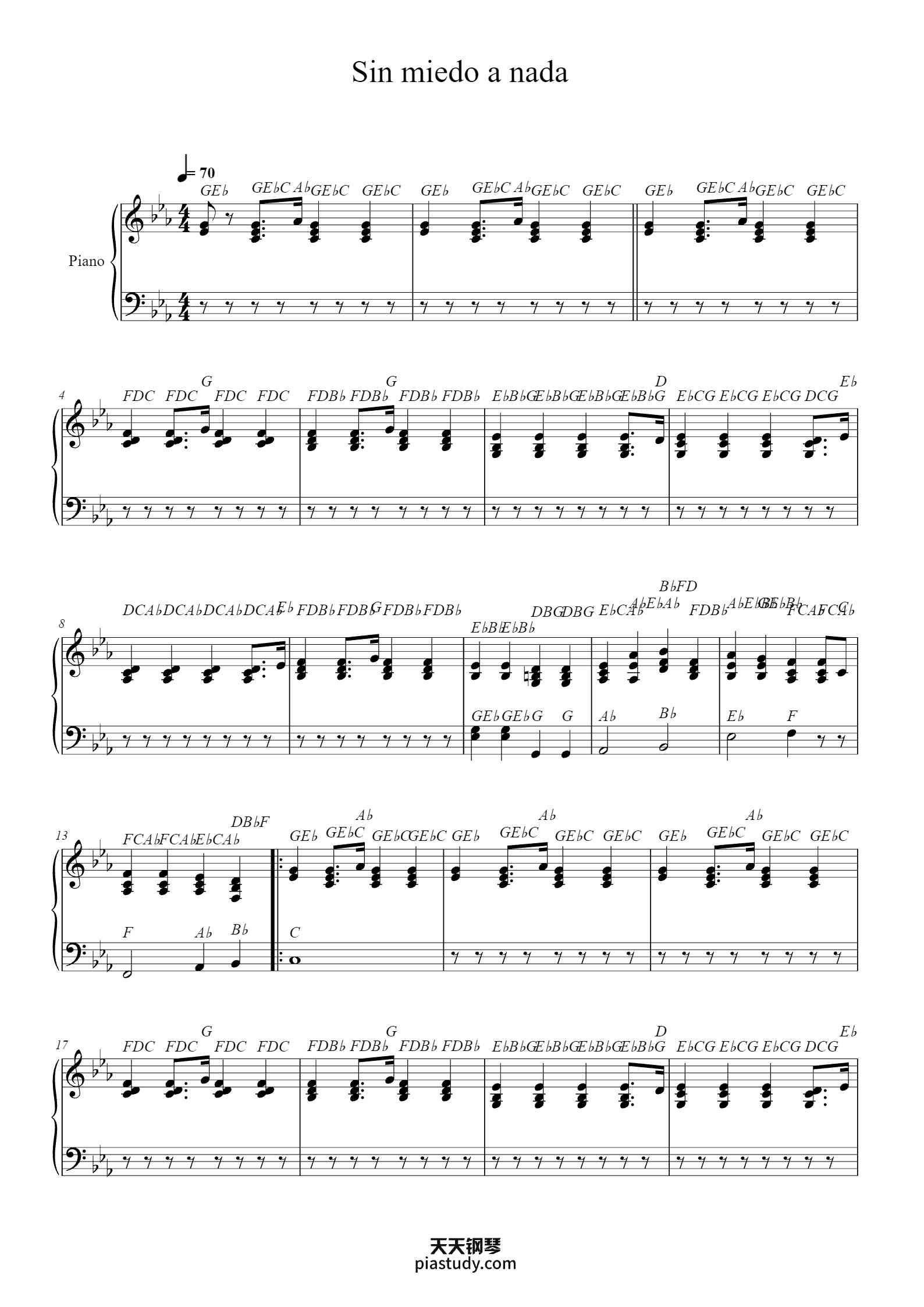 'Sin miedo a nada' - Piano Sheet Music By Alex Ubago | TOPiano