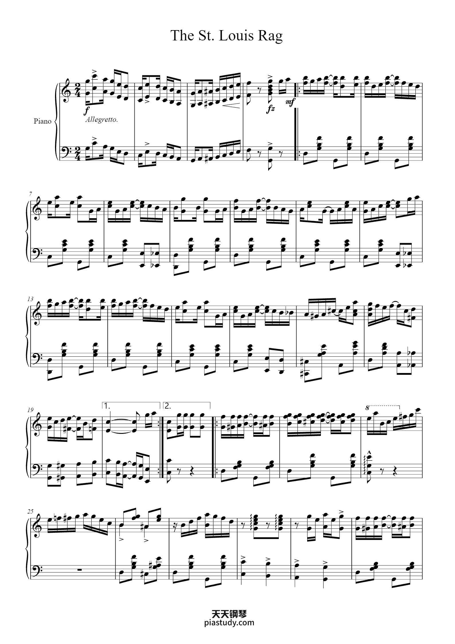 The St. Louis Rag钢琴谱 - Tom Turpin - free piano sheet music - PiaNoproblem