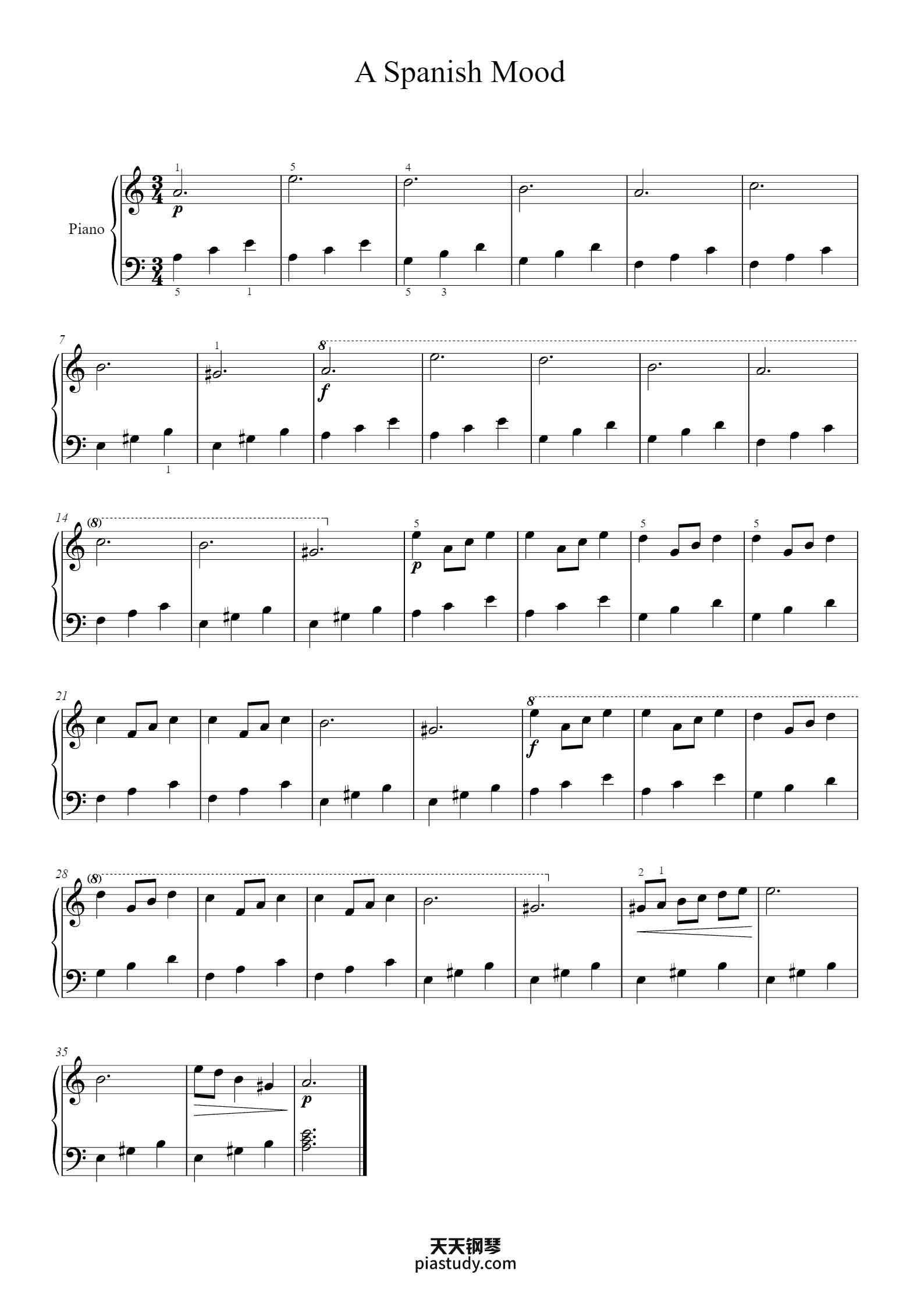 A Spanish Mood钢琴谱 - Absell - free piano sheet music - PiaNoproblem